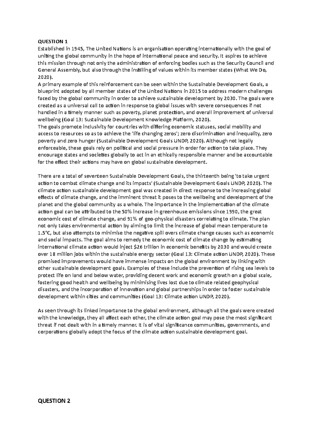 COMM101 sustainable development goals assessment - QUESTION 1 ...