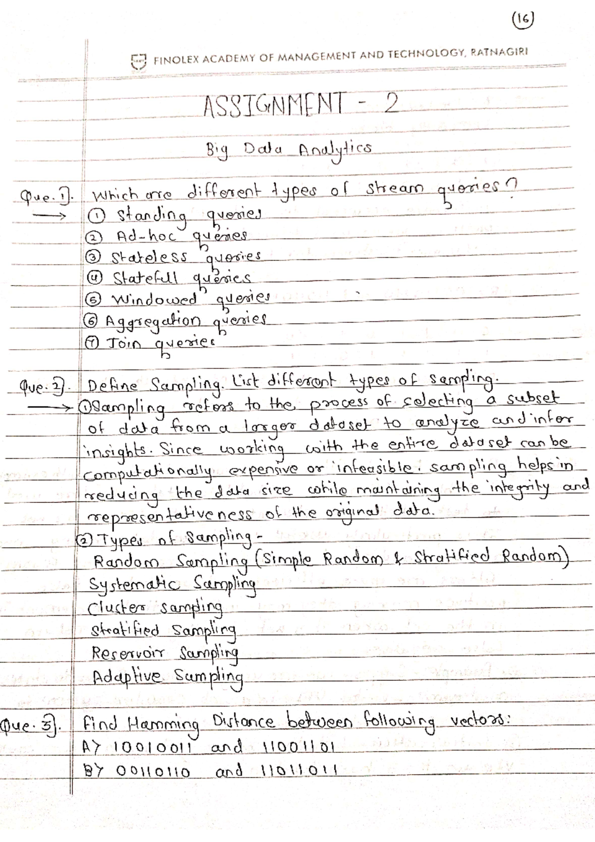 Assignment 2 BDA - 16 FINOLEX ACADEMY OF MANAGEMENT AND TECHNOLOGY RATNAGIRI ASSIGNMENT 2 Big ...