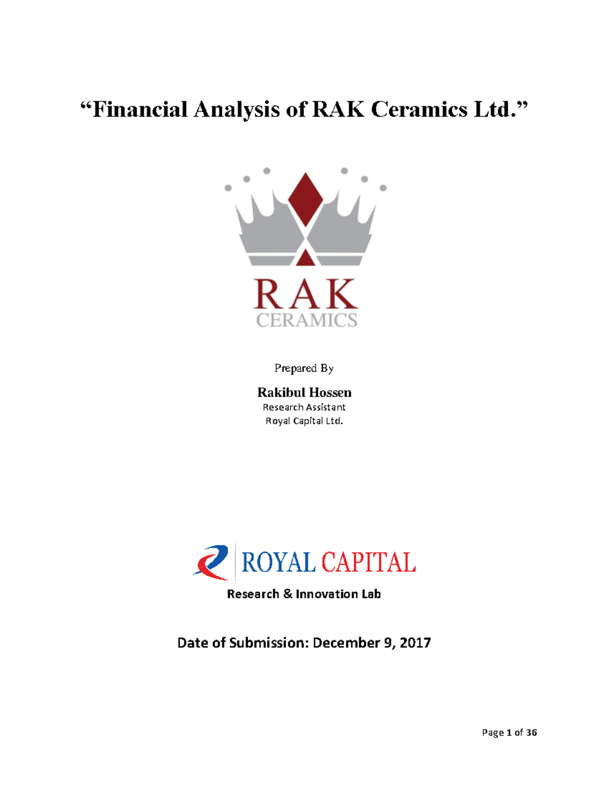 Financial Analysis of RAK Ceramics Ltd - RE3FM - Reading - Studocu