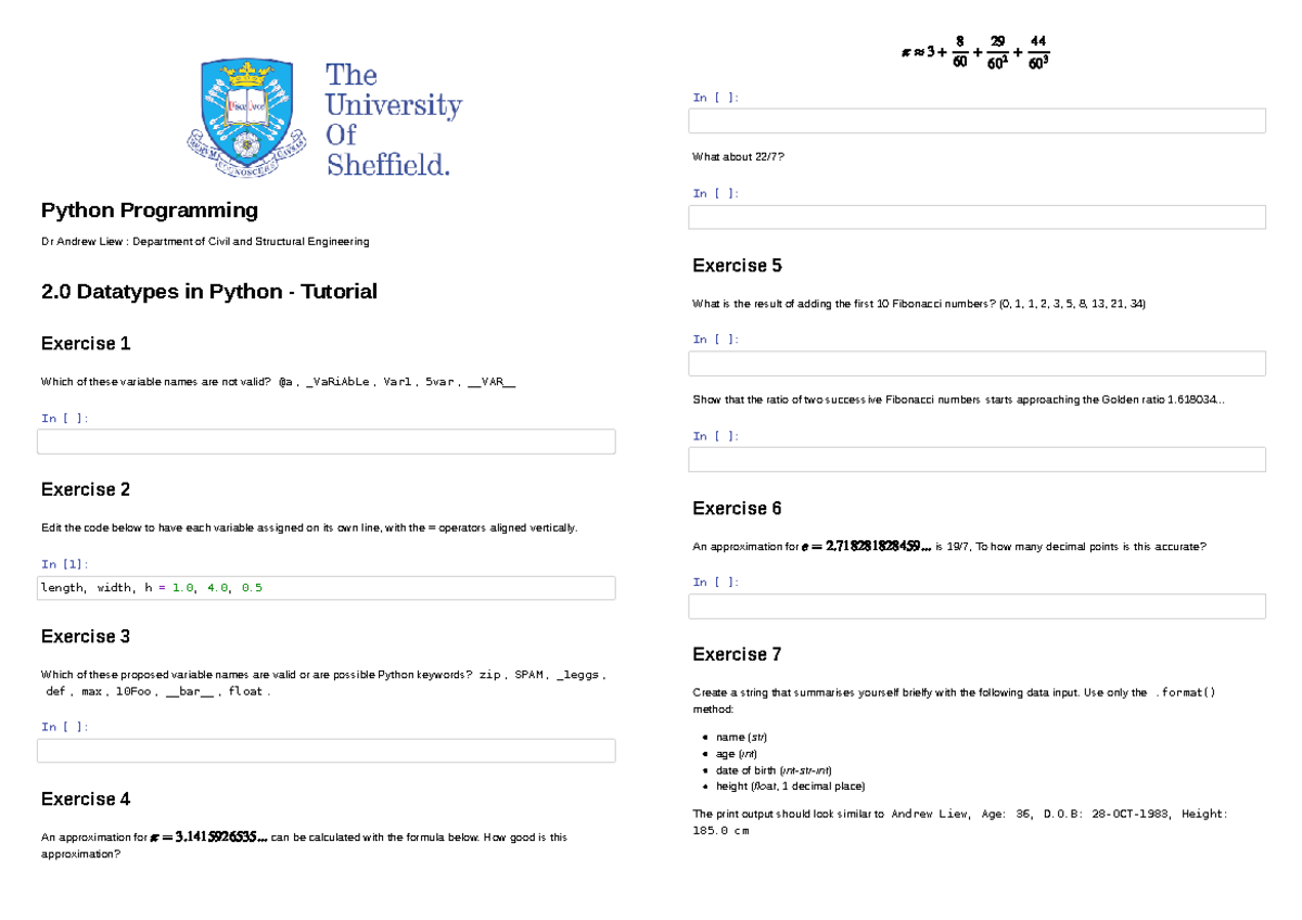CIV1900 tutorial sheets python - Python Programming Dr Andrew Liew ...