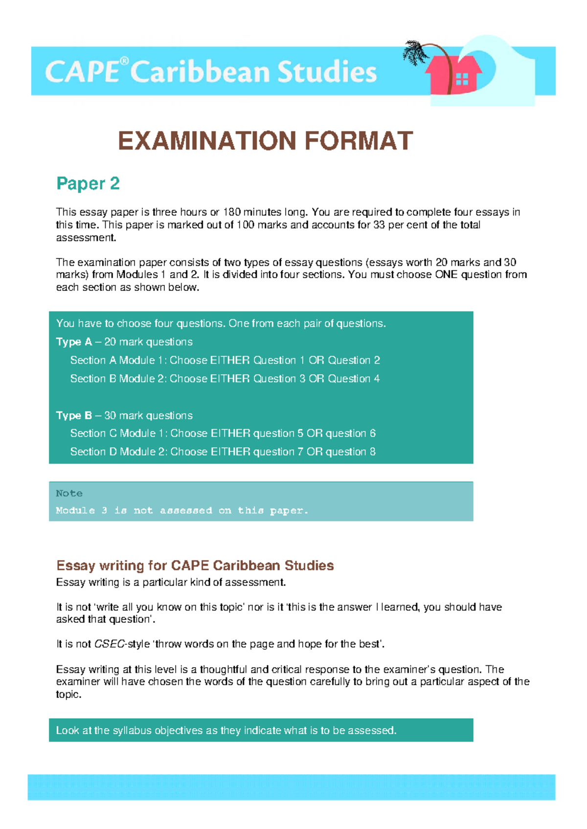 Cape caribbean exam paper 2 what to expect - EXAMINATION FORMAT Paper 2 ...