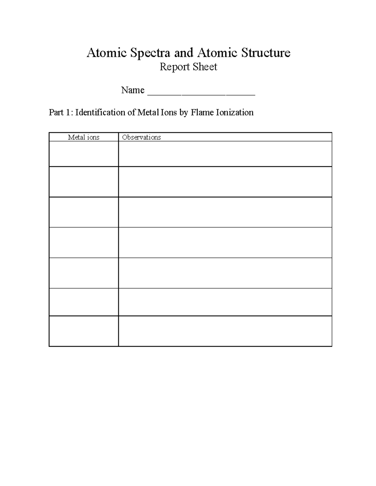 Lab 8 Report Sheet - Atomic Spectra and Atomic Structure Report Sheet ...