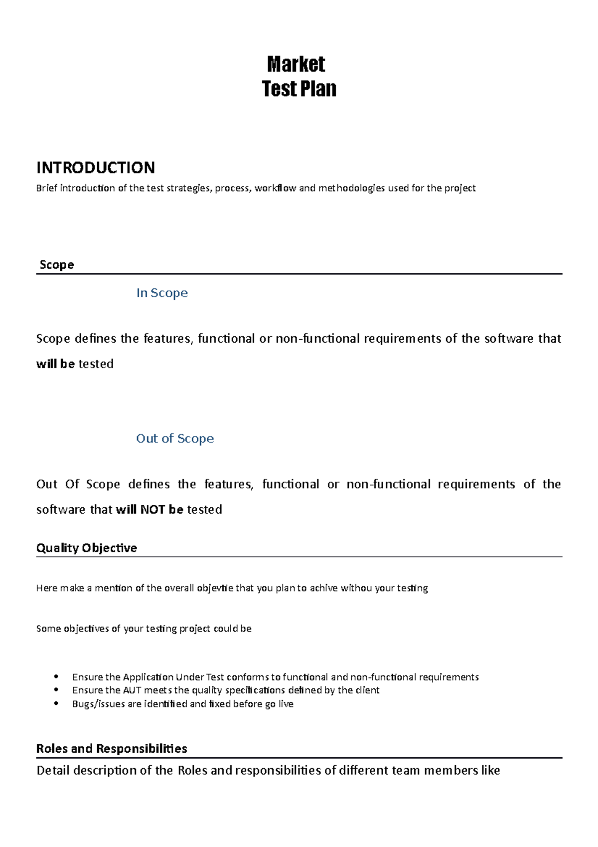 Example 02-1 - test plan document - Market Test Plan INTRODUCTION Brief ...