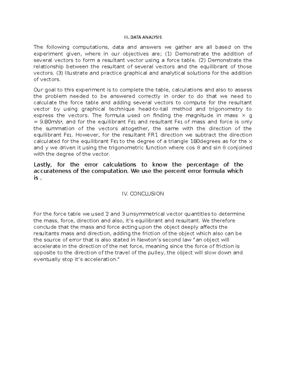 Analysis and conclusion - III. DATA ANALYSIS The following computations ...