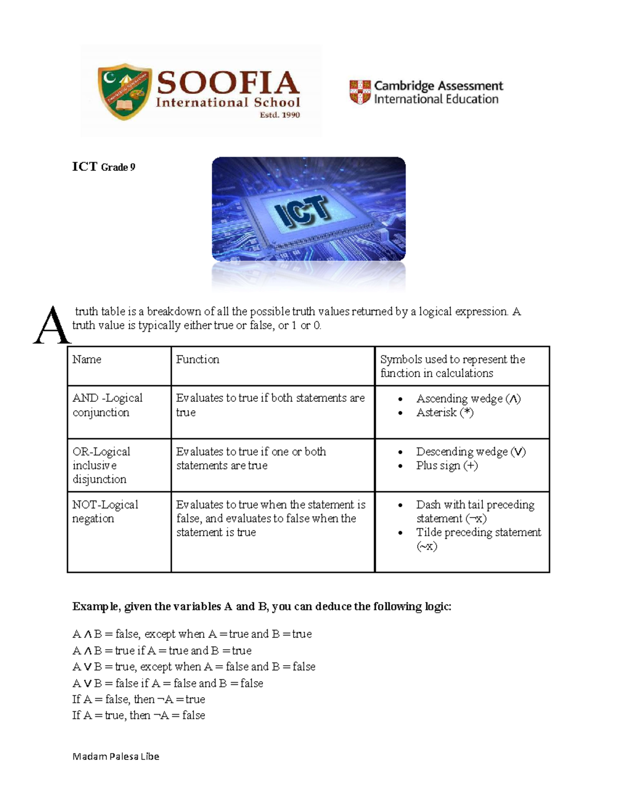 Truth tables - I don't have that much information - Madam Palesa Libe ...