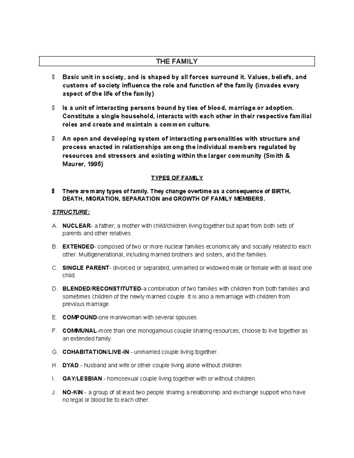 THE- Family - Notes - THE FAMILY Basic unit in society, and is shaped ...