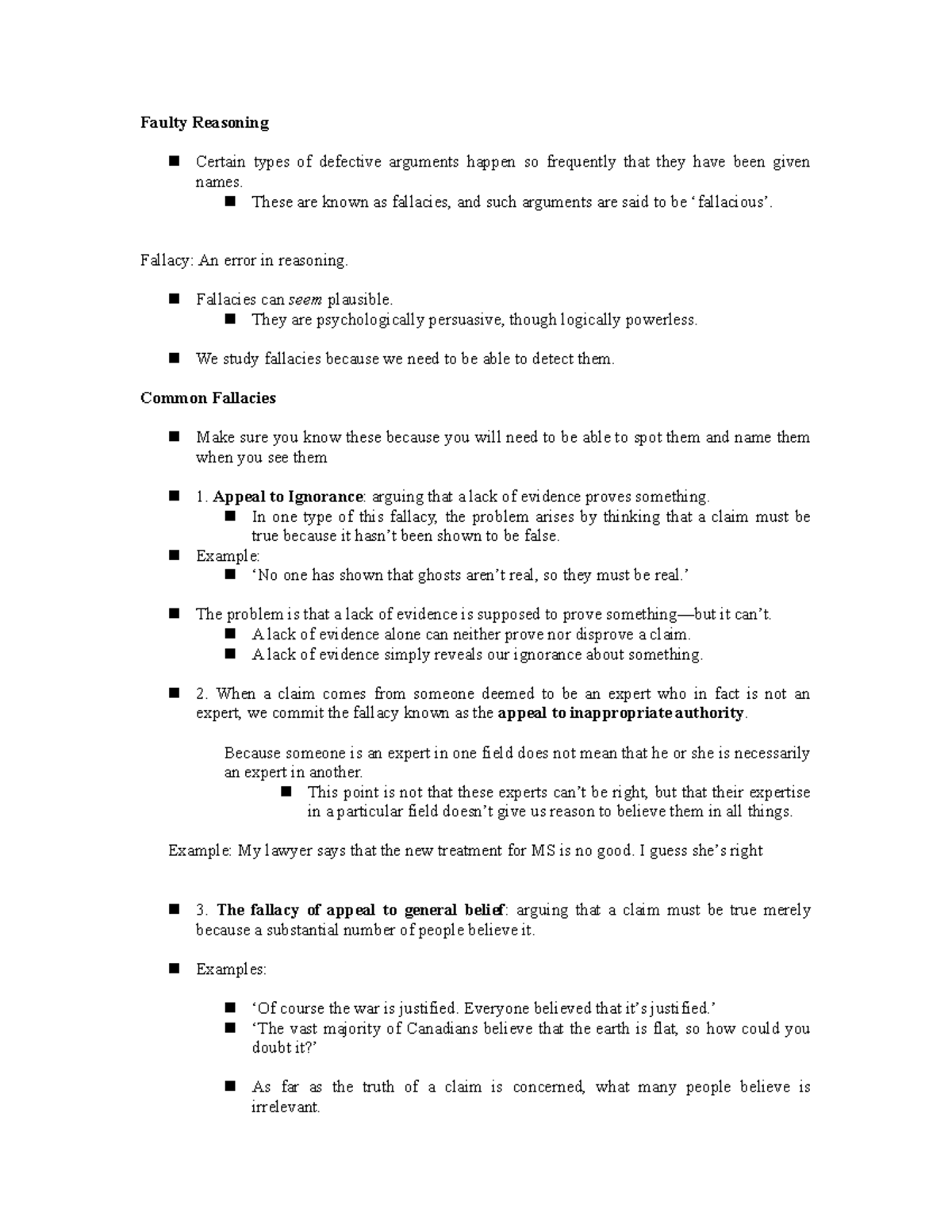 Lecture notes, lecture 8 - Faulty Reasoning Certain types of defective ...