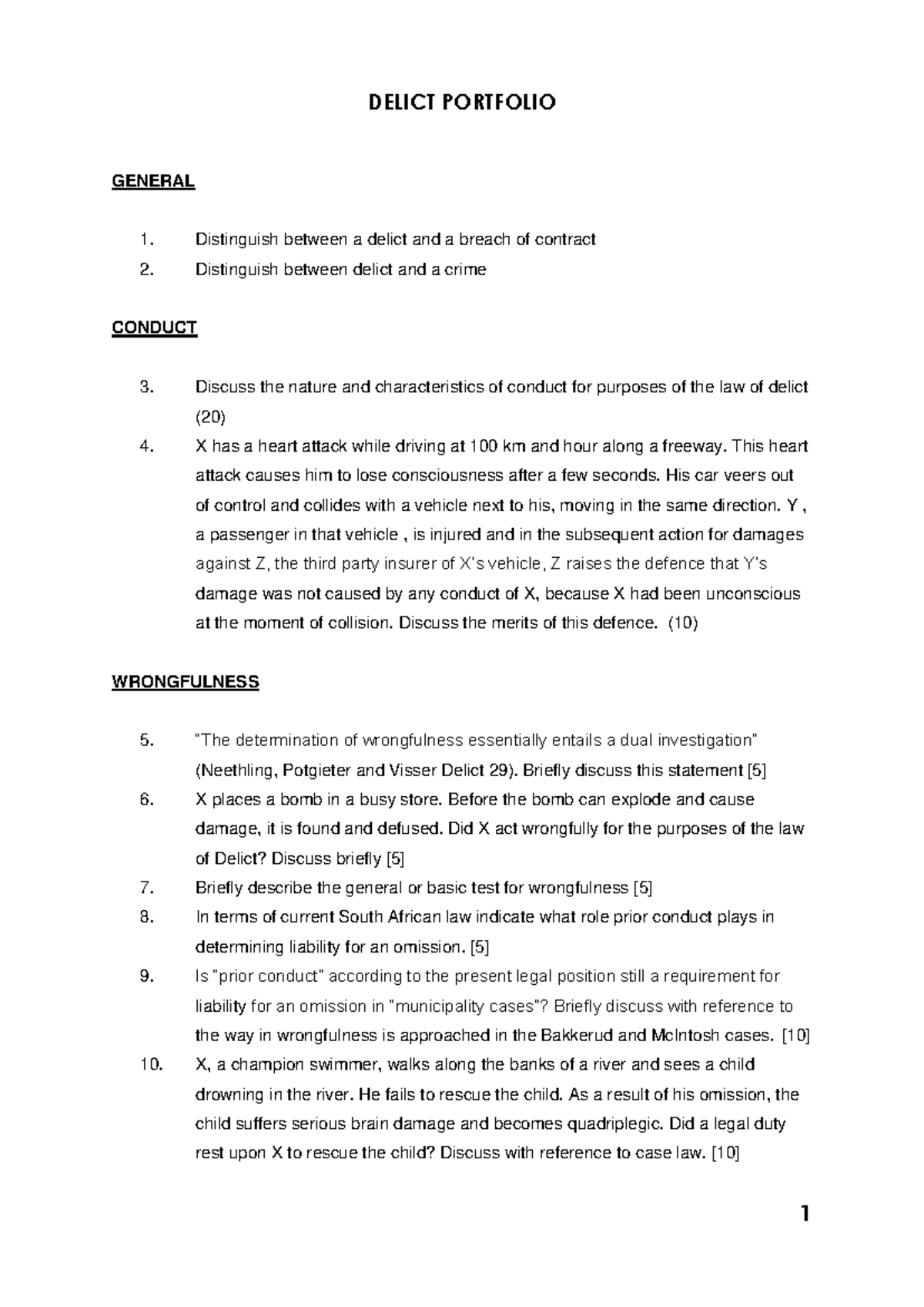 Delict Portfolio - DELICT PORTFOLIO GENERAL Distinguish between a ...