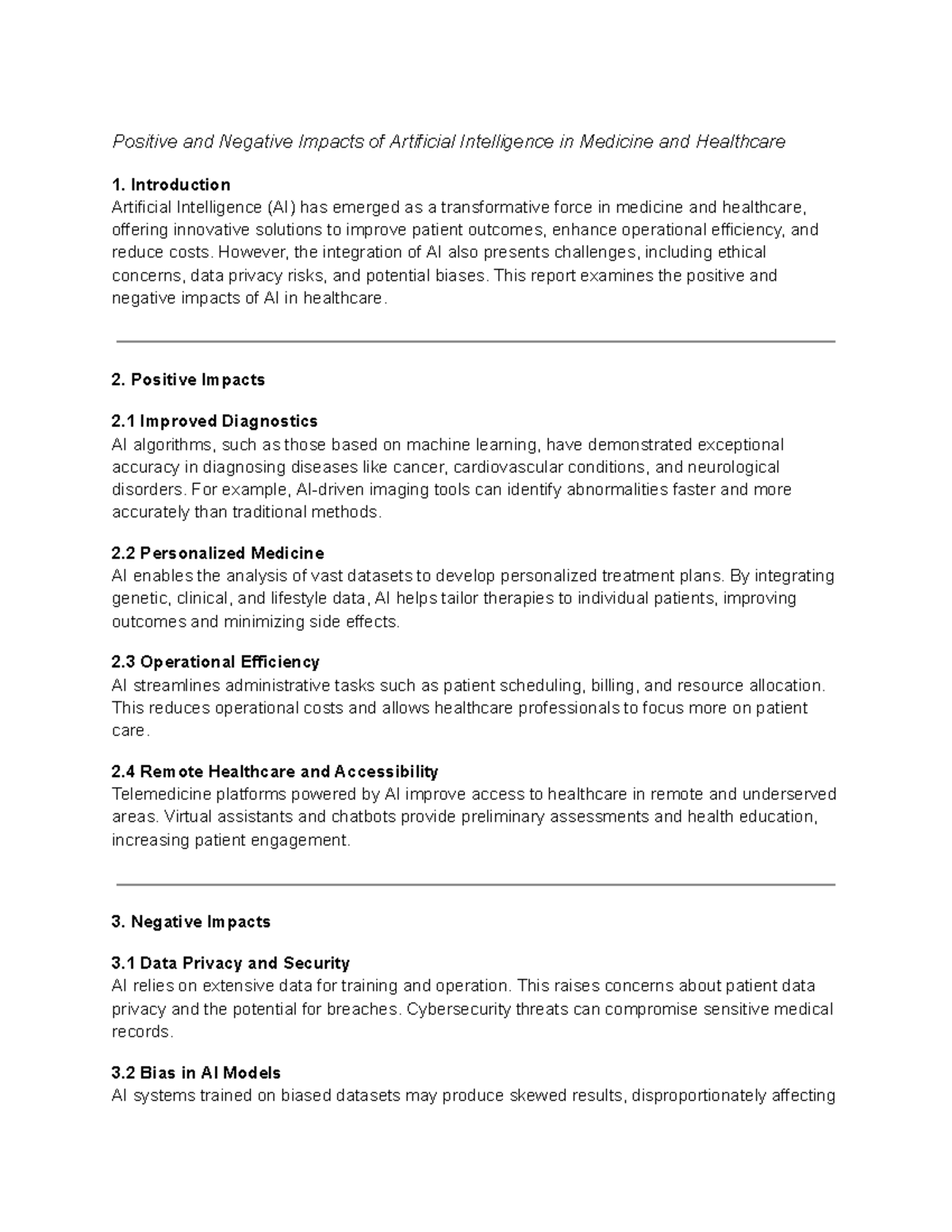Impacts of AI in Medicine - Positive and Negative Impacts of Artificial ...