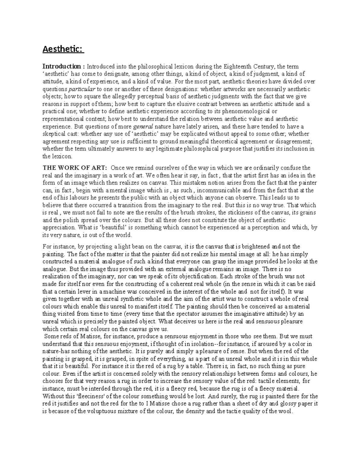 Aesthetic , Rasa and Disinterestedness - Aesthetic: Introduction ...