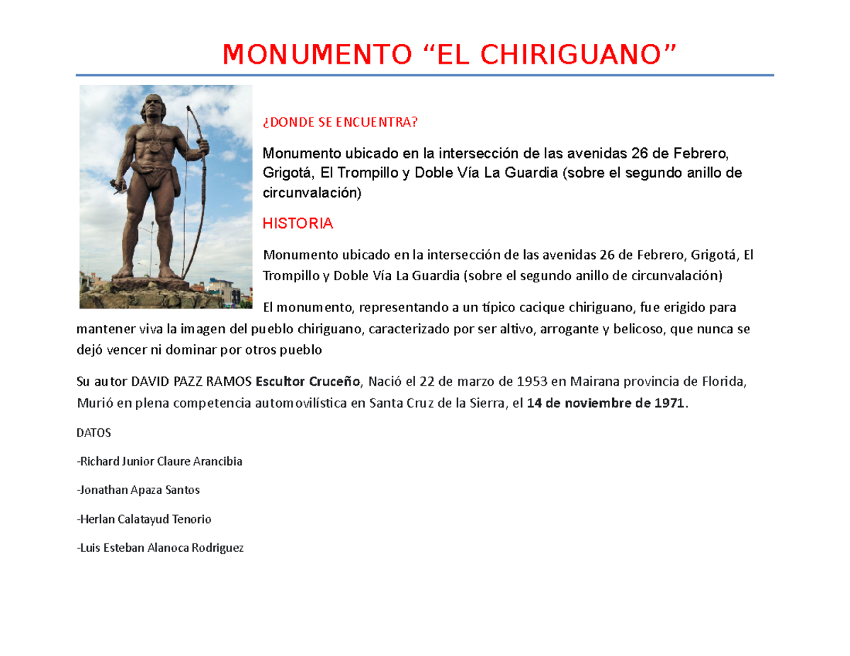 Monumento Chiriguano - MONUMENTO “EL CHIRIGUANO” ¿DONDE SE ENCUENTRA ...