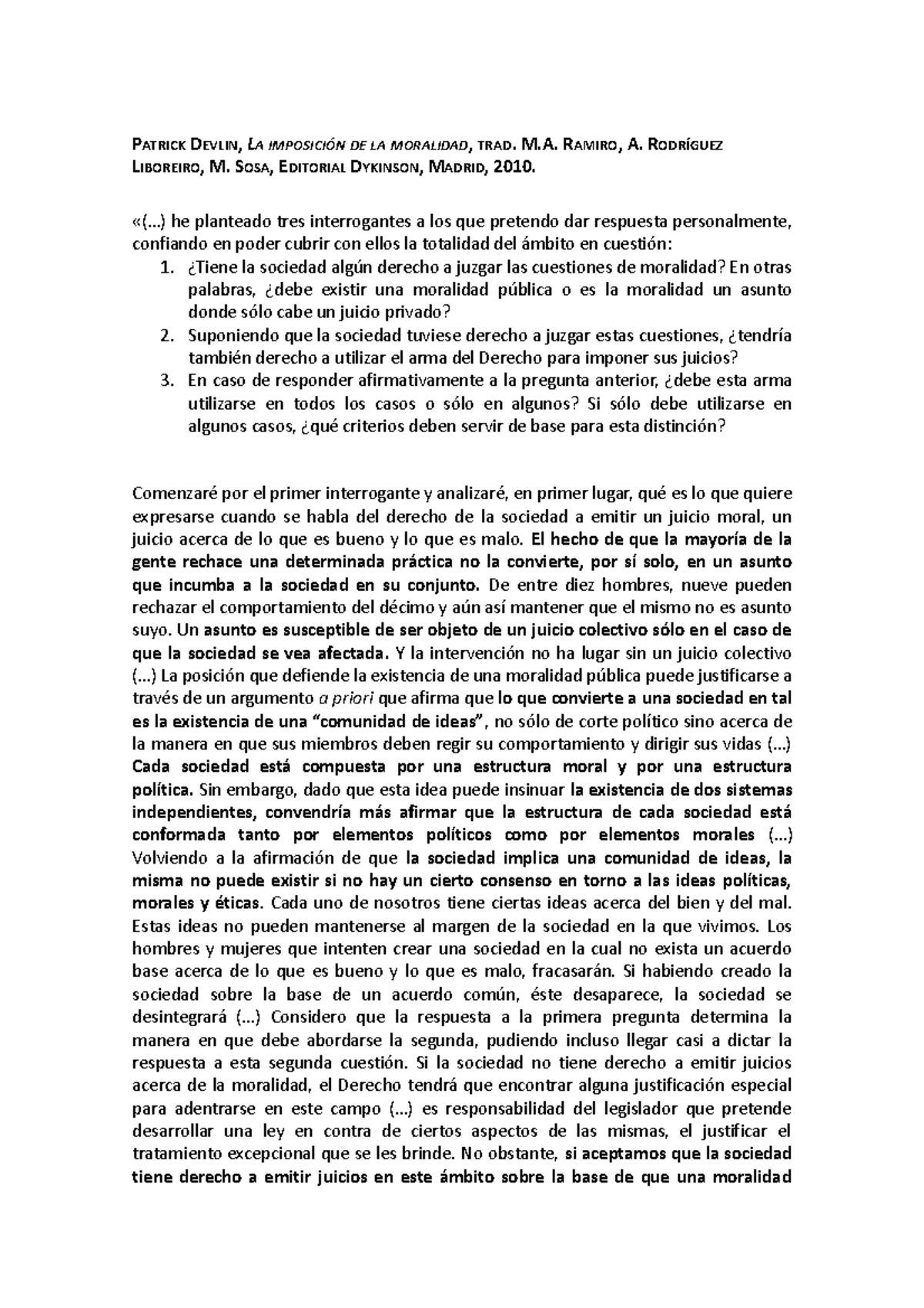 Patrick Devlin - PATRICK DEVLIN, LA IMPOSICIÓN DE LA MORALIDAD, TRAD. M ...