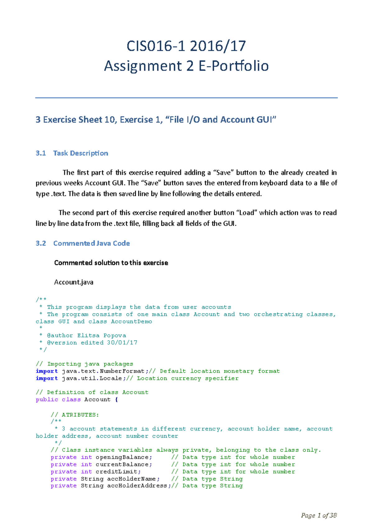 CIS016-1 Assignment 2 Portfolio - CIS016-1 2016/17 Assignment 2 E-Portfolio 3 Exercise Sheet 10 ...