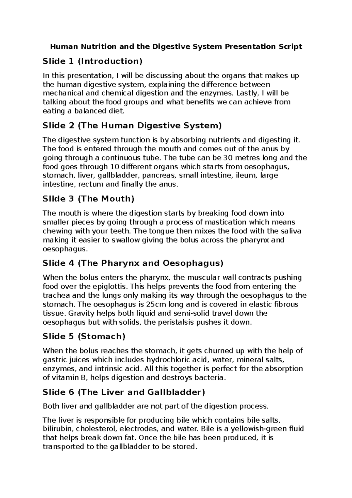 Unit 9 - Human Nutrition and the Digestive System (Presentation Script ...