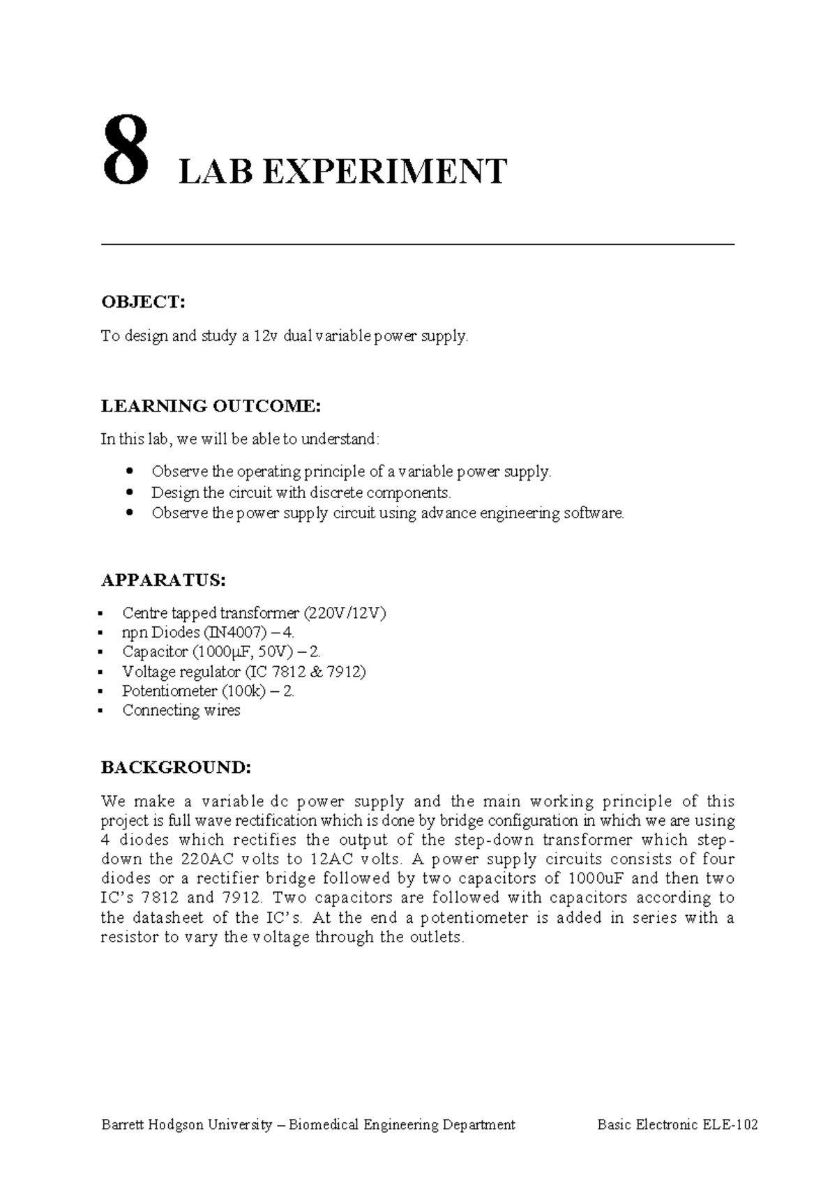 BE-BHU-08 - Lab #8 - 8 LAB EXPERIMENT - Studocu