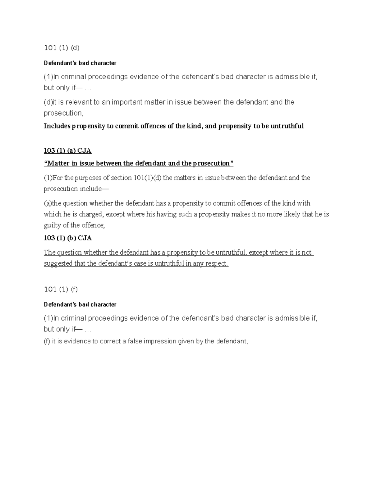 App to exclude Evidence - 101 (1) (d) Defendant’s bad character (1)In ...