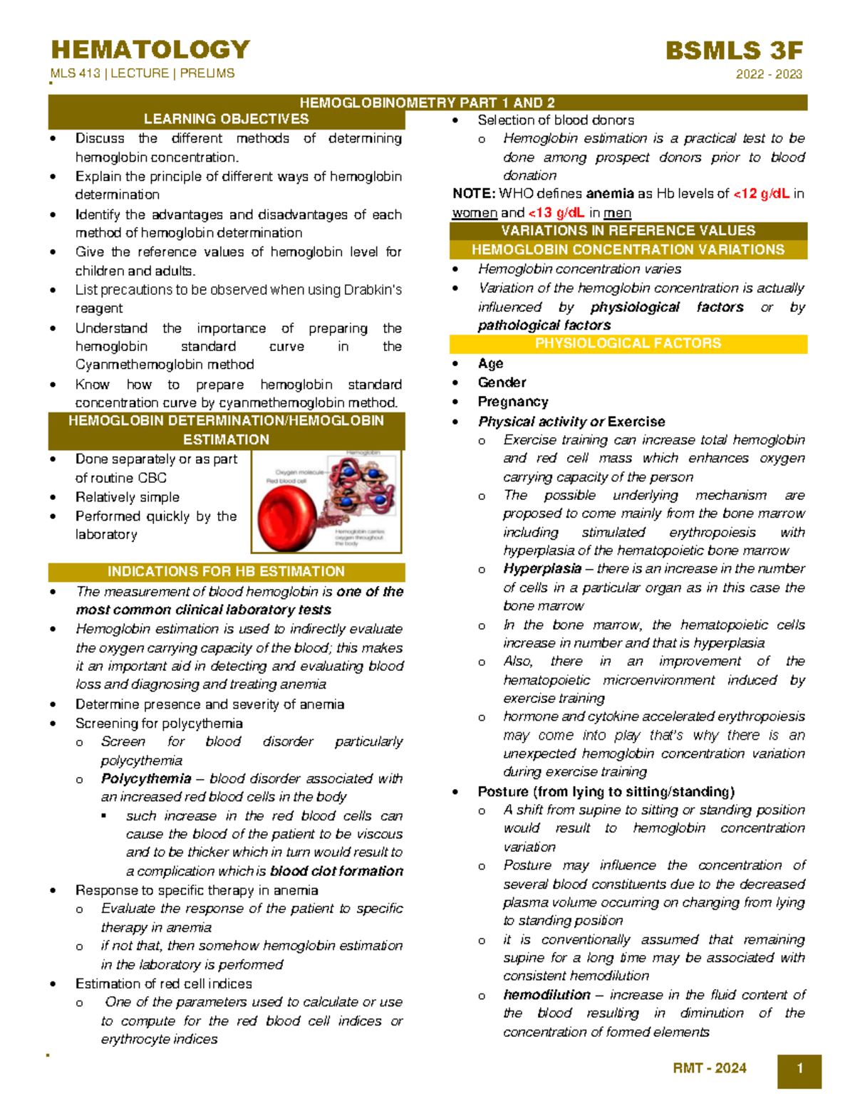 6- Hemoglobinometry - kjkj - MLS 413 | LECTURE | PRELIMS ...