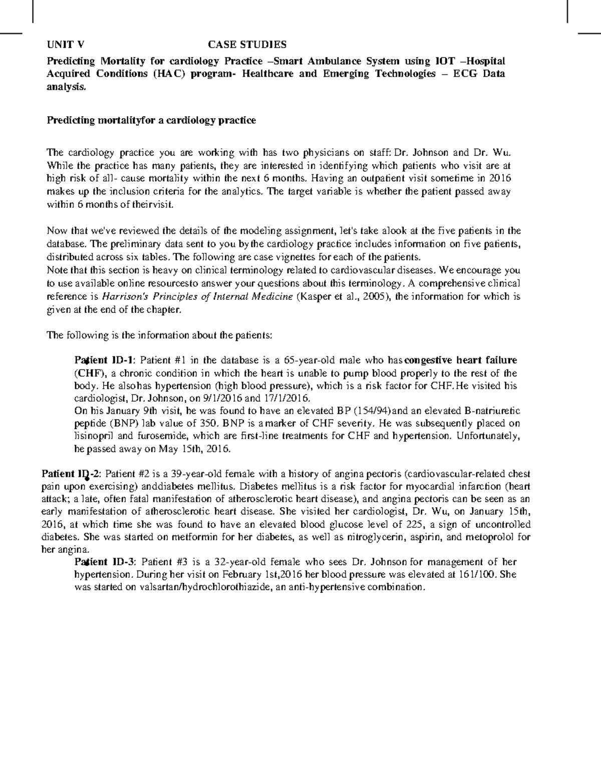 Unit 5 hca - Notes - UNIT V CASE STUDIES Predicting Mortality for ...