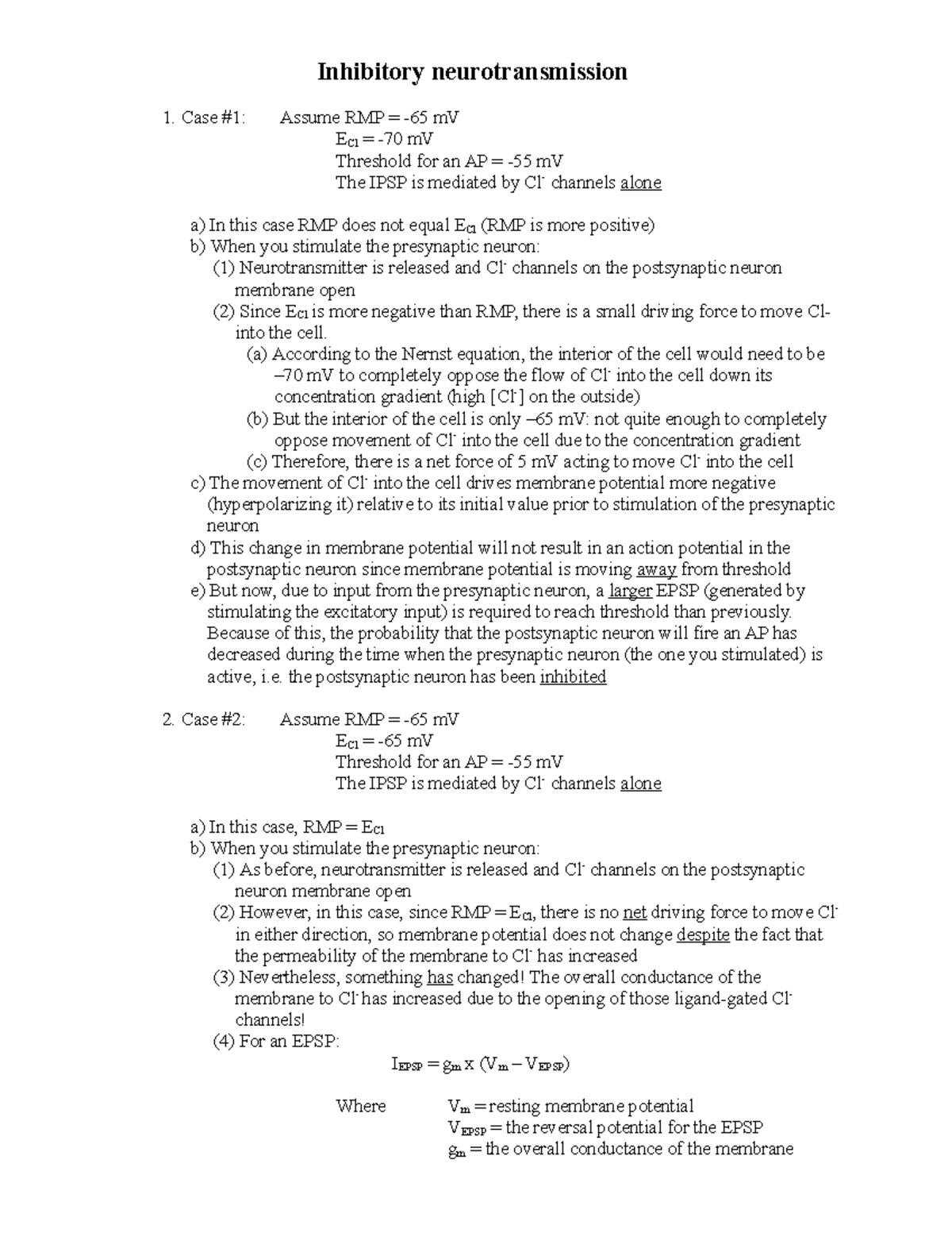 Inhibitory neurotransmission (10-8-18) - Inhibitory neurotransmission ...