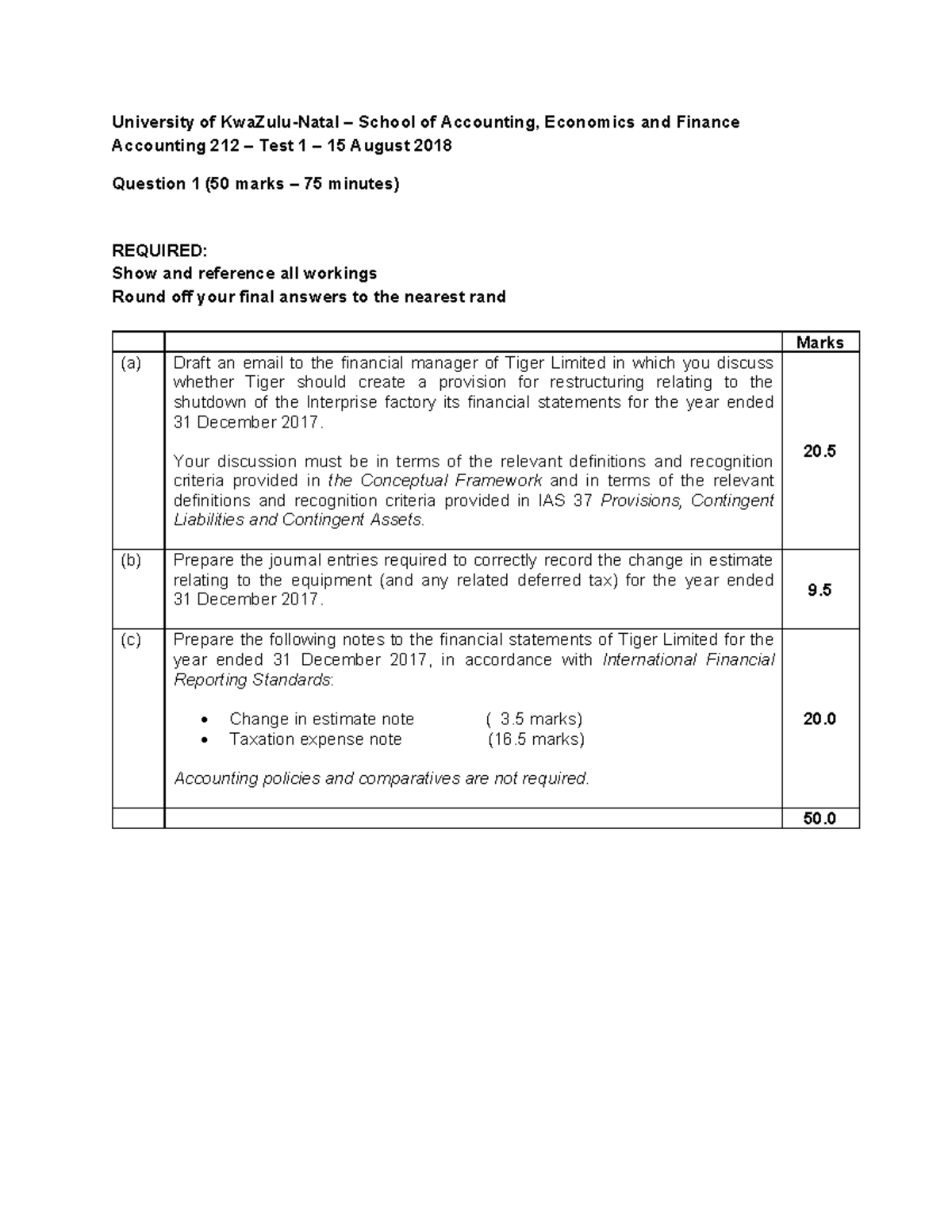 2018 Test 1 Required - ACCOUNTING - University of KwaZulu-Natal ...