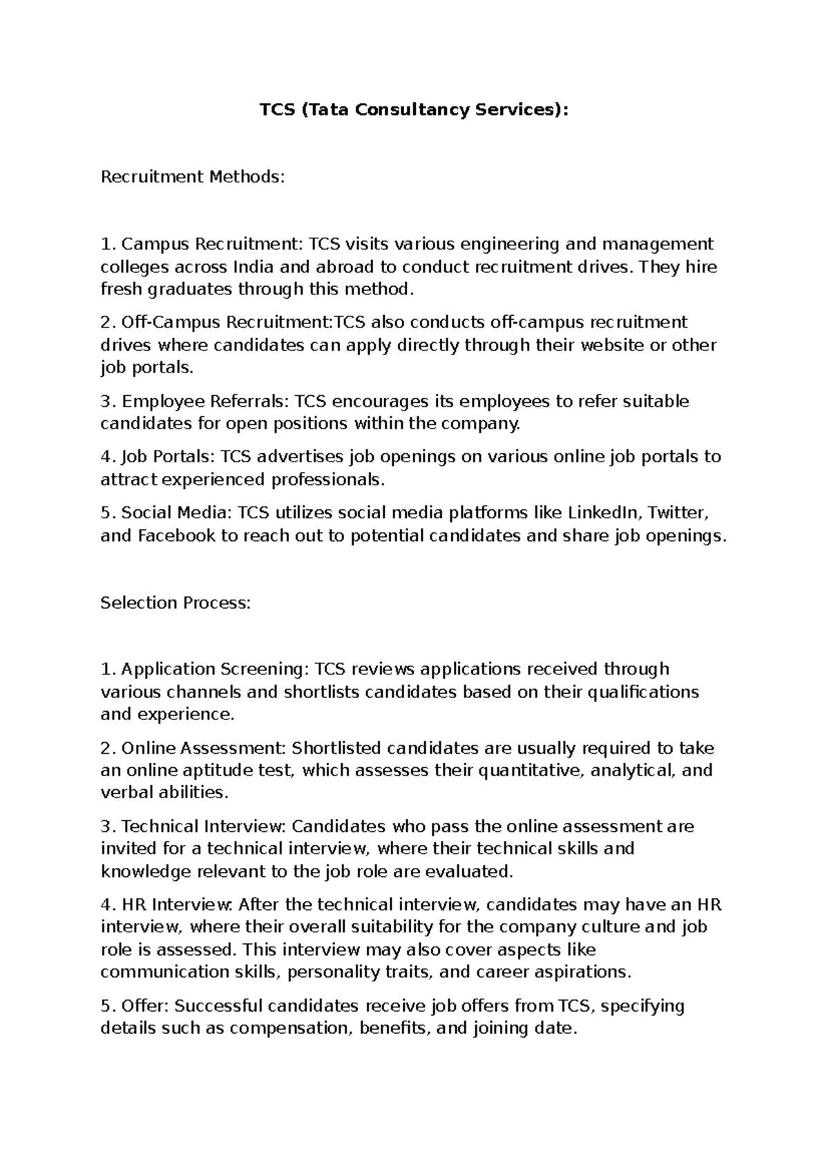 Recruitment and selection process - TCS (Tata Consultancy Services ...