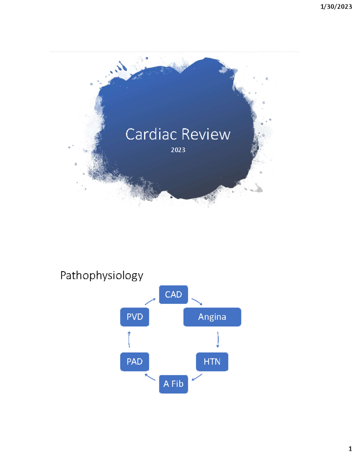 Cardio Review - Cardiac Review 2023 Pathophysiology CAD Angina HTN A Fib PAD PVD Coronary Artery ...