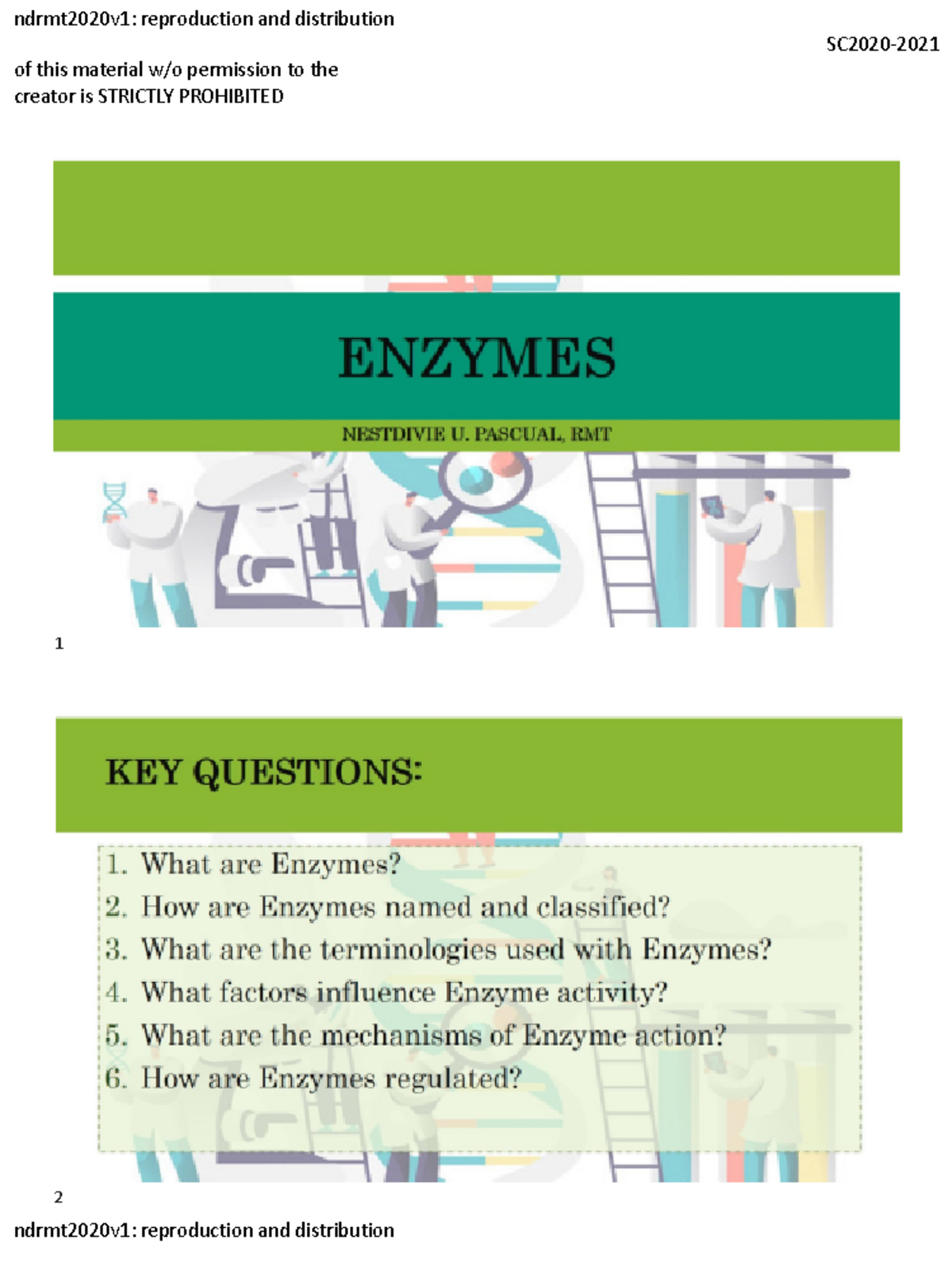 Lecture 07 - Enzymes - ndrmt2020v1: reproduction and distribution ...