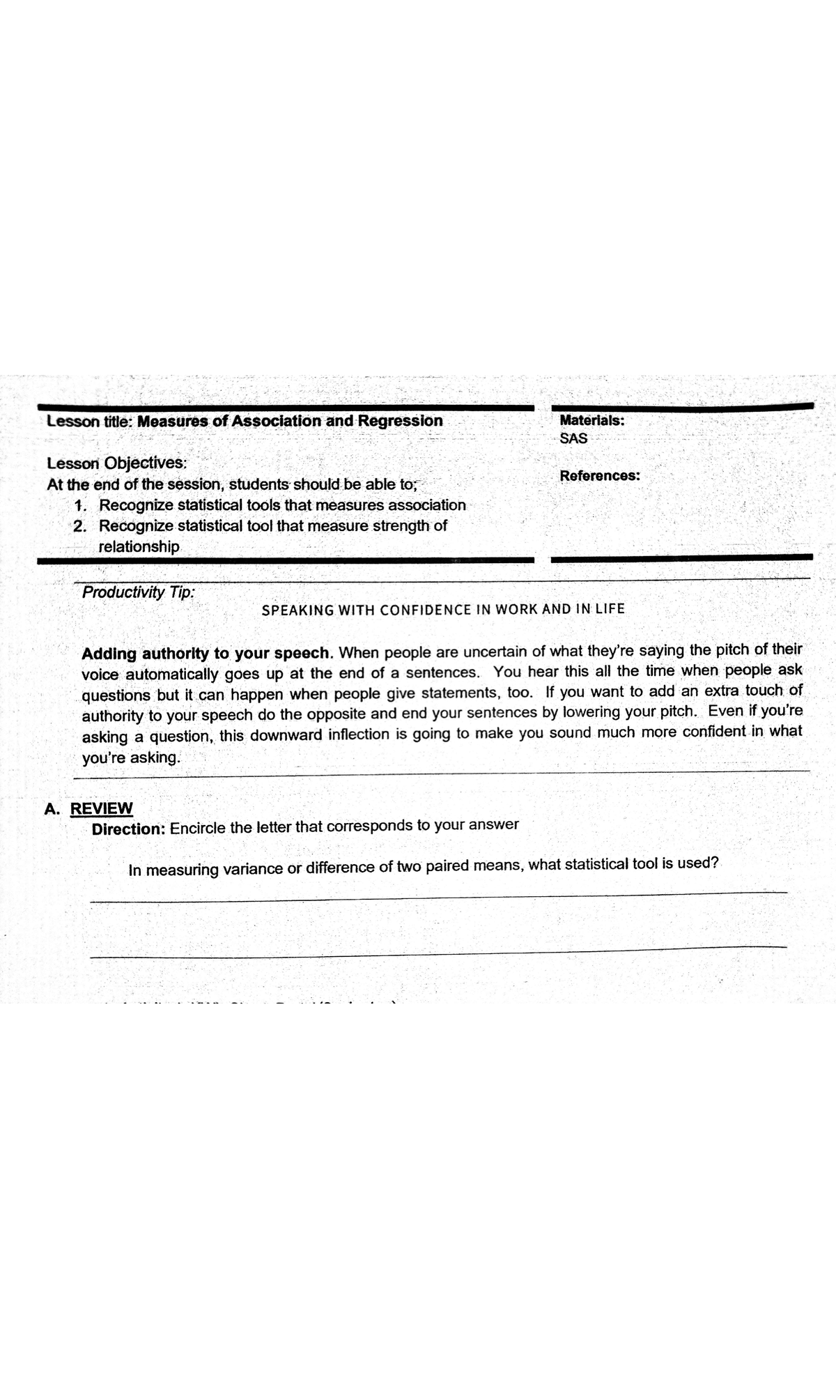 Measure of association - Financial Management - Studocu