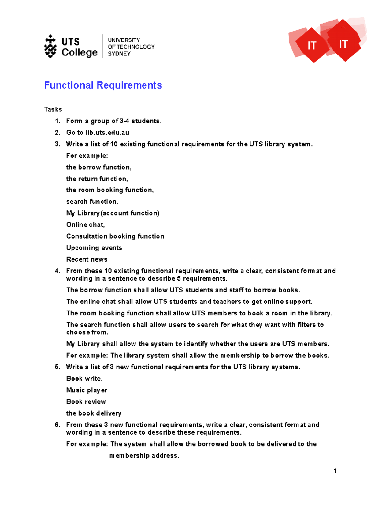 Functional Requirements-2 - Functional Requirements Tasks 1. Form a ...