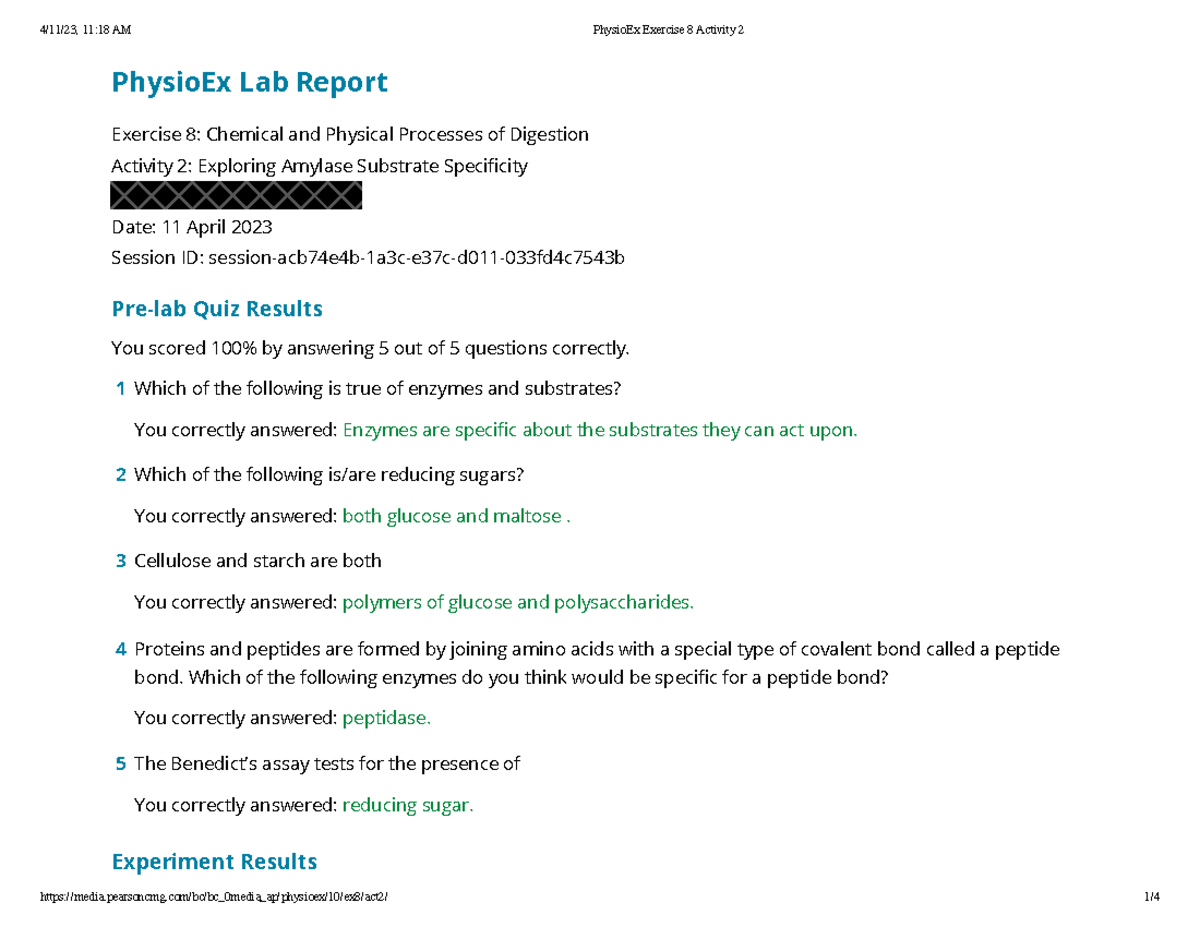 Physio Ex Exercise 8 Activity 2 - PhysioEx Lab Report Exercise 8 ...