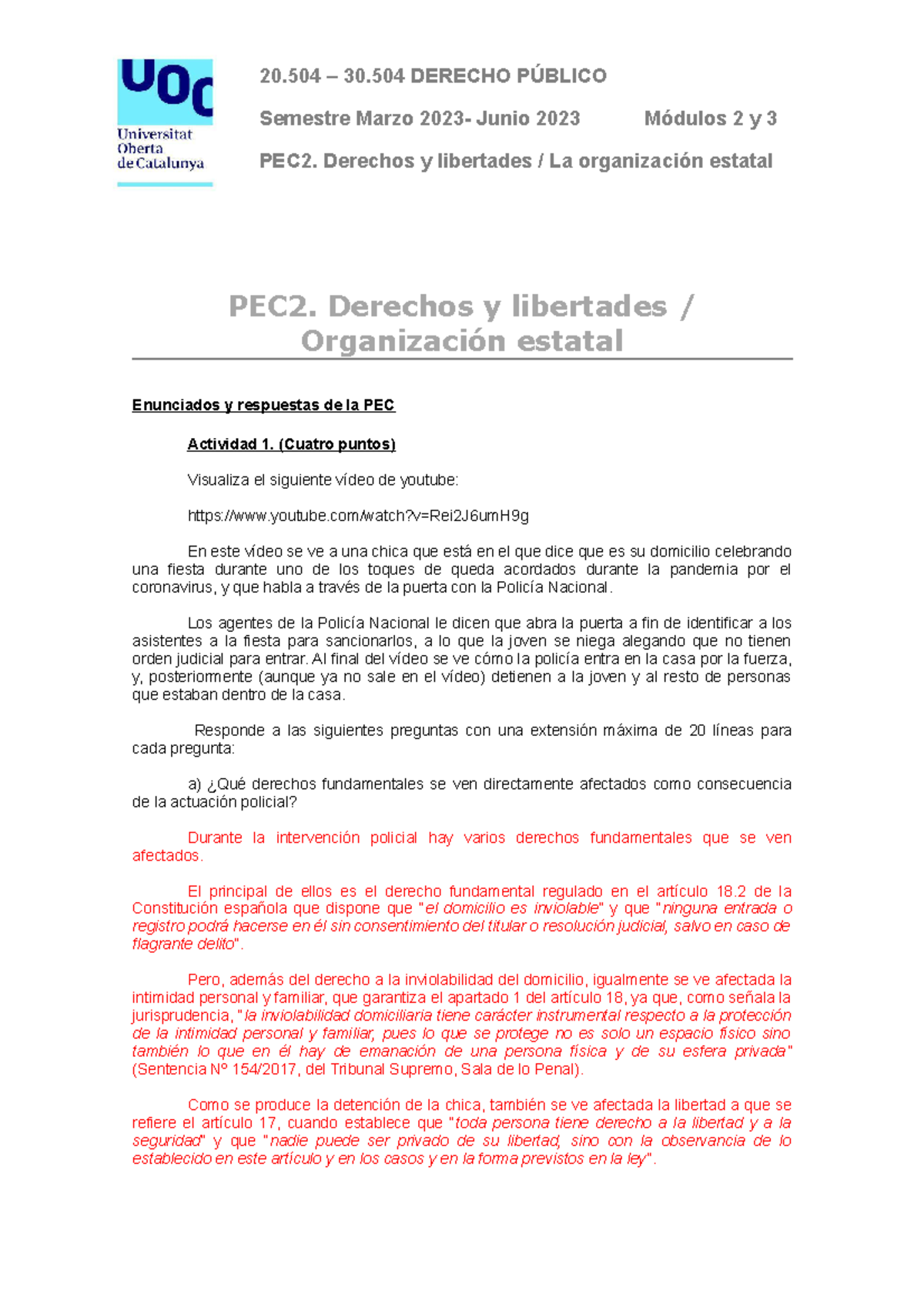 SOL PEC-2 Profesor Derecho Público - Semestre Marzo 2023- Junio 2023 Módulos 2 y 3 PEC2 ...