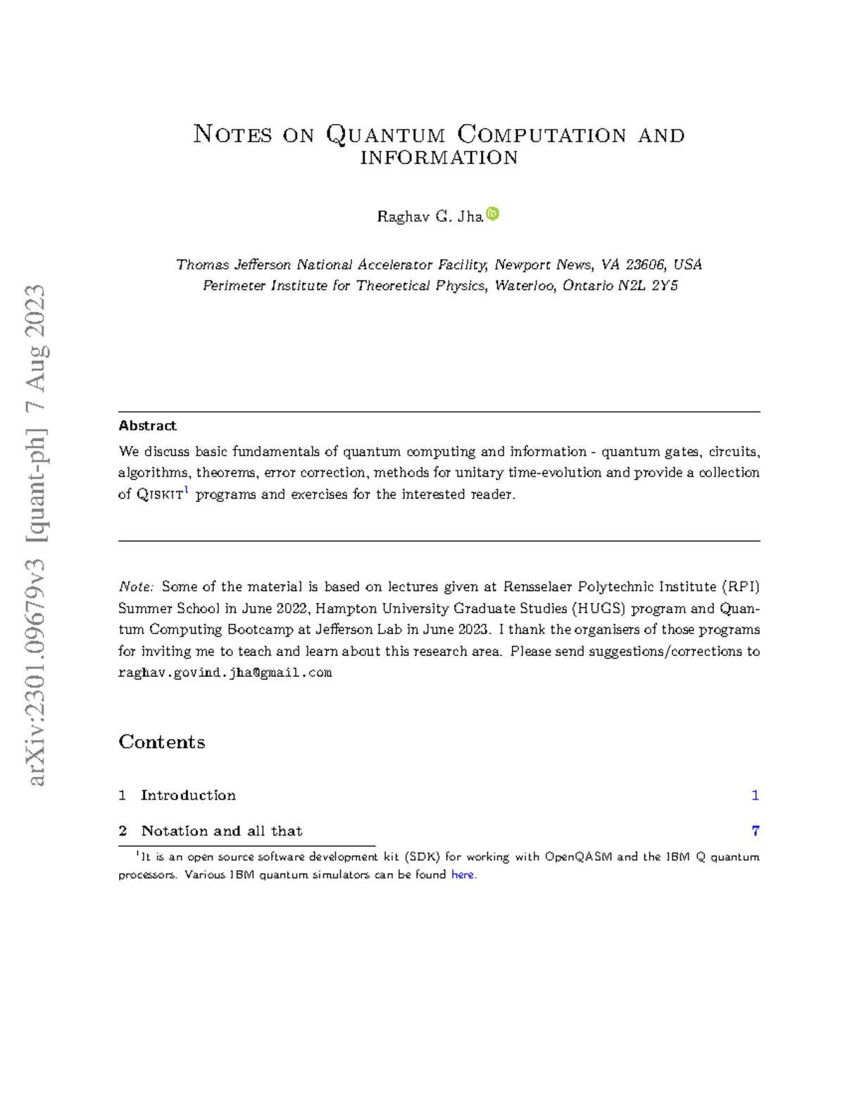 Notes On Quantum Computation And Notes On Quantum Computation And