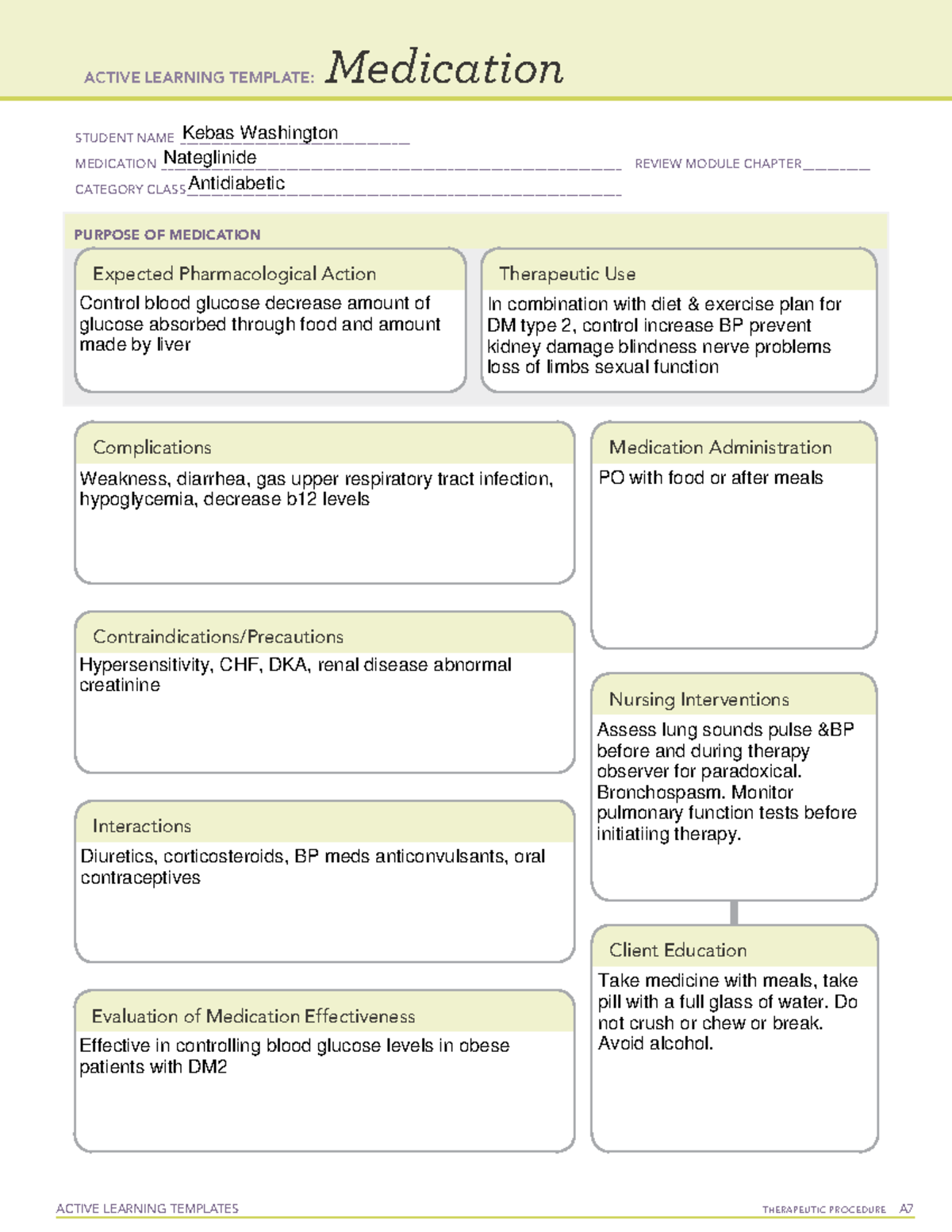 Nateglinide - DRUG CARD - ACTIVE LEARNING TEMPLATES THERAPEUTIC ...