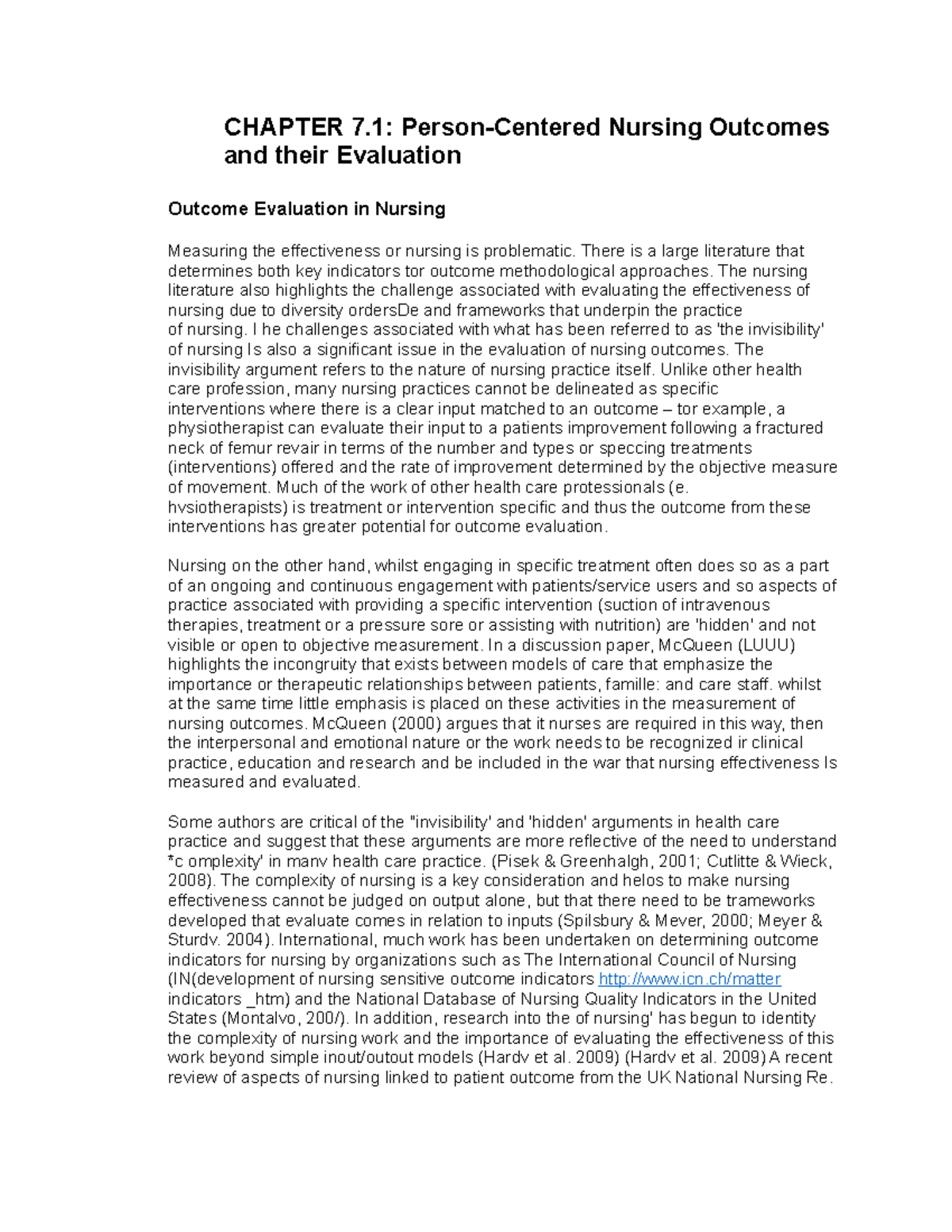 Chapter 7 - TFN notes - CHAPTER 7: Person-Centered Nursing Outcomes and ...