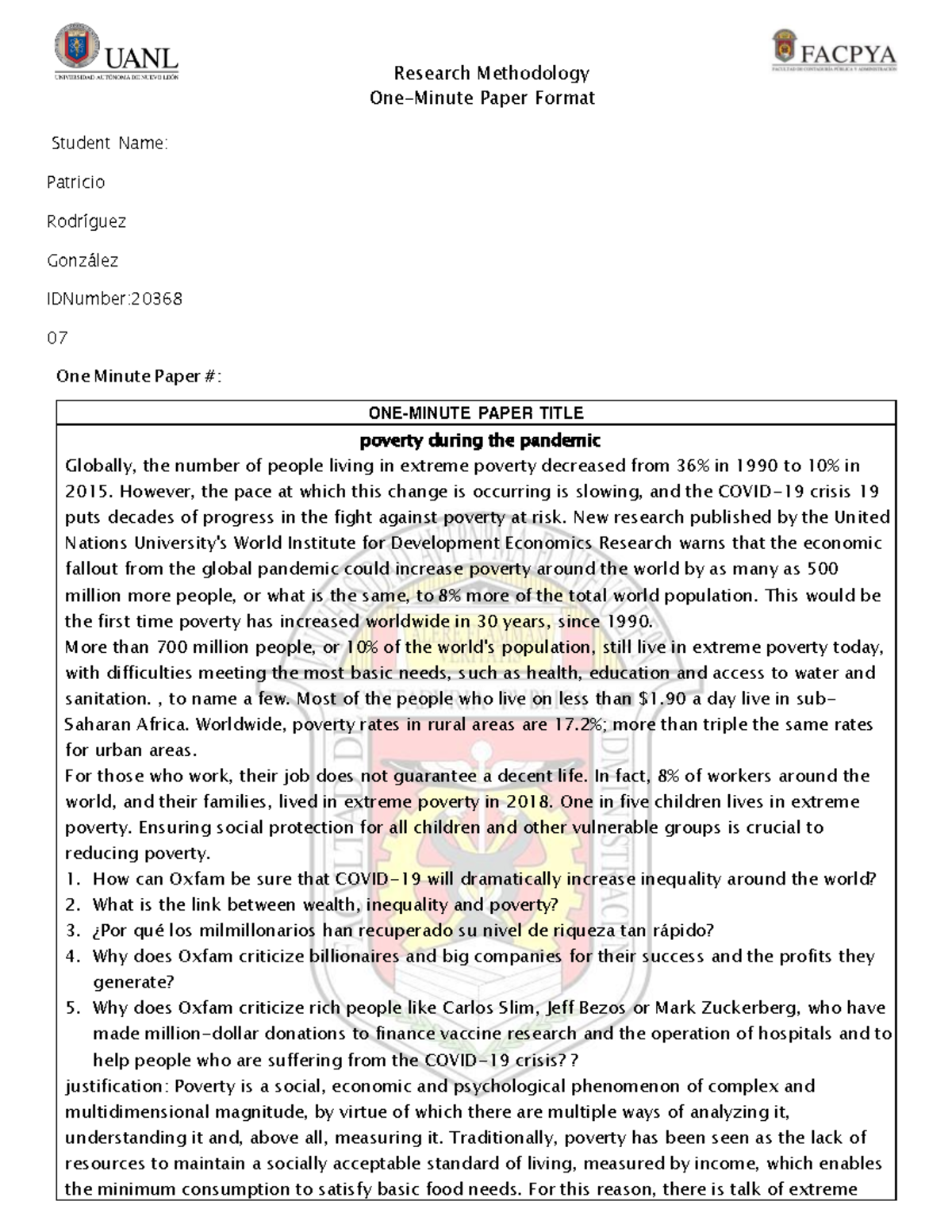 OMP Format Researchmethodology - Student Name: Patricio Rodríguez ...