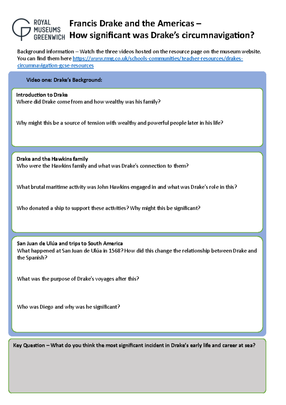 Francis Drake Circumnavigation Video Workpack - Francis Drake and the ...