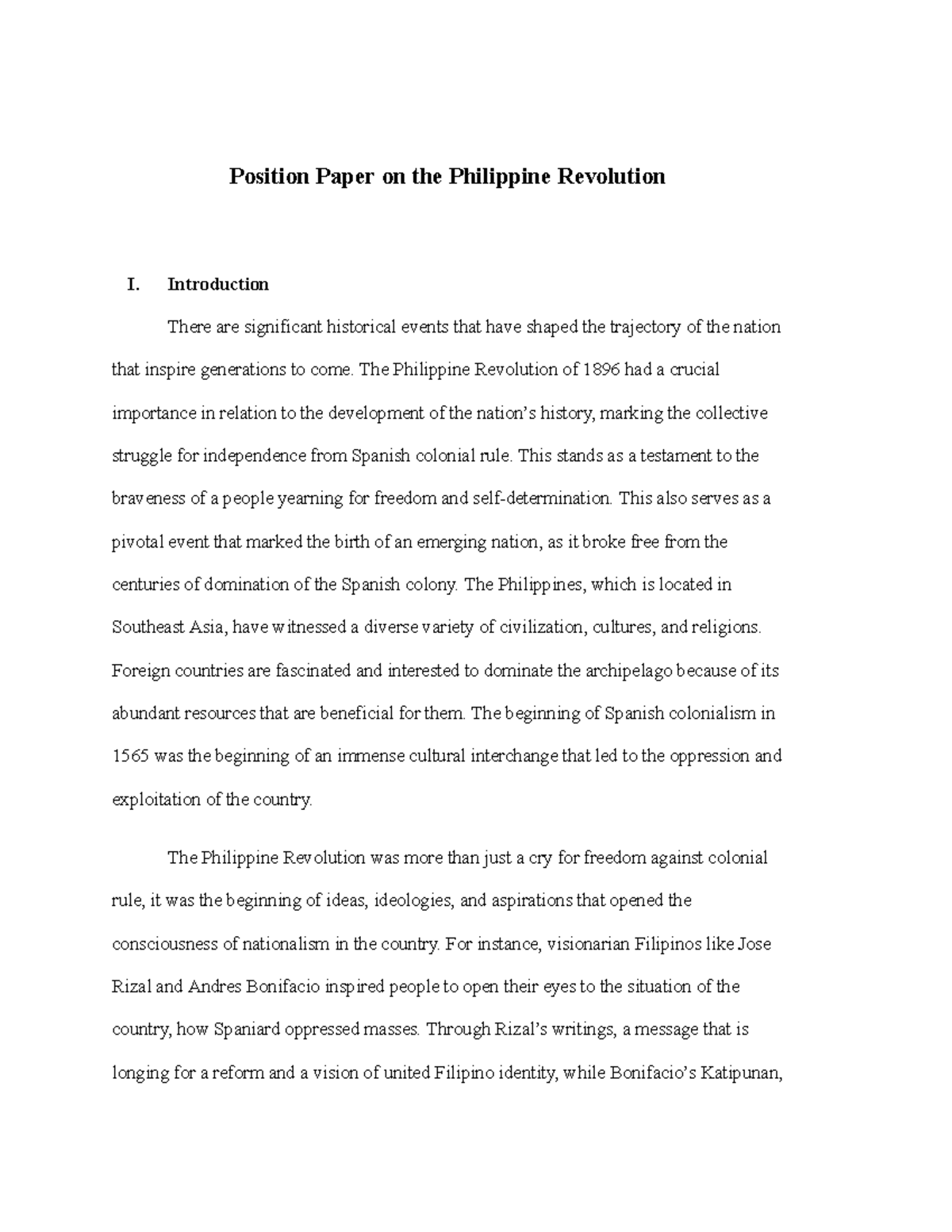 Position Paper - Introduction There are significant historical events ...