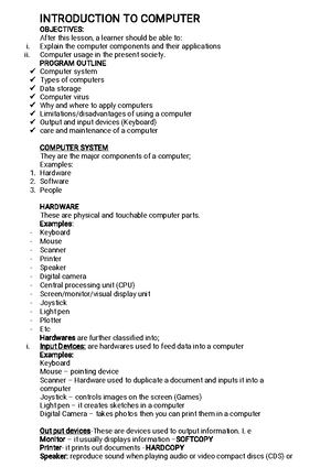 Computer Packages Notes - COMPUTER PACKAGES NOTES INTRONDUCTION TO ...