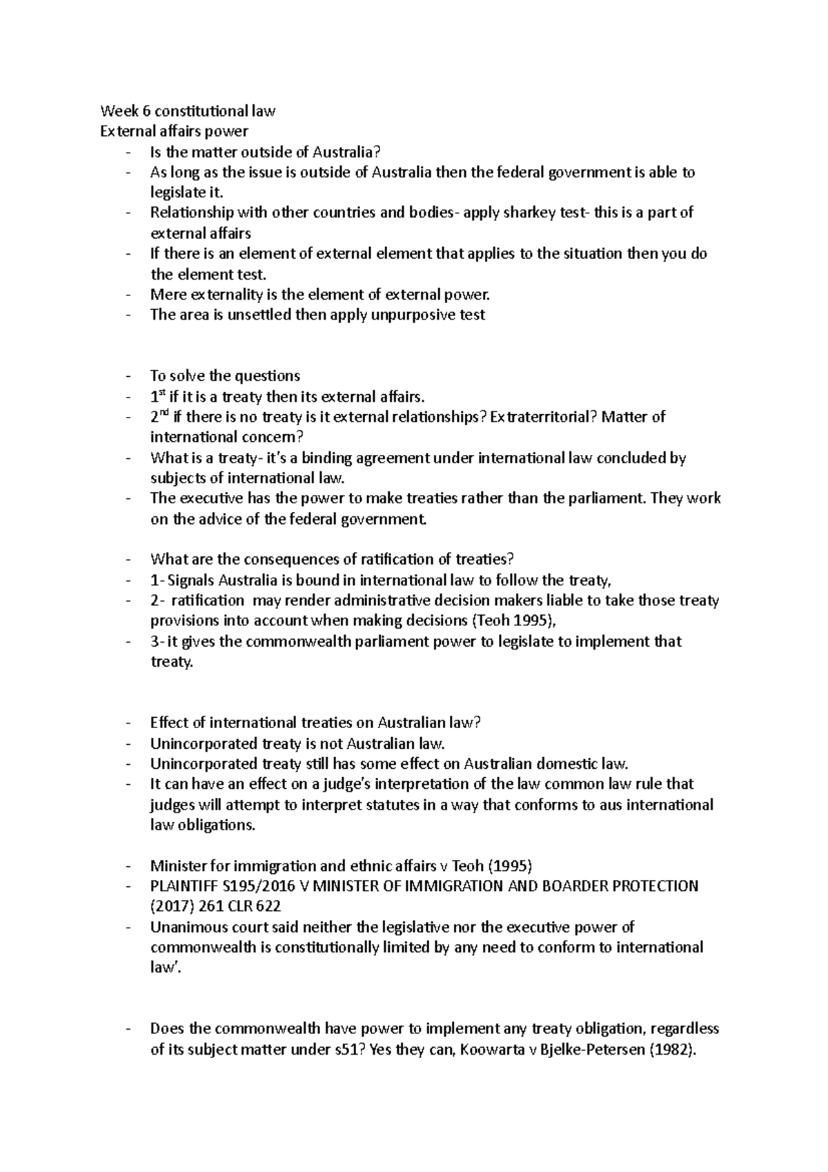 Week 6 constitutional law - Relationship with other countries and ...