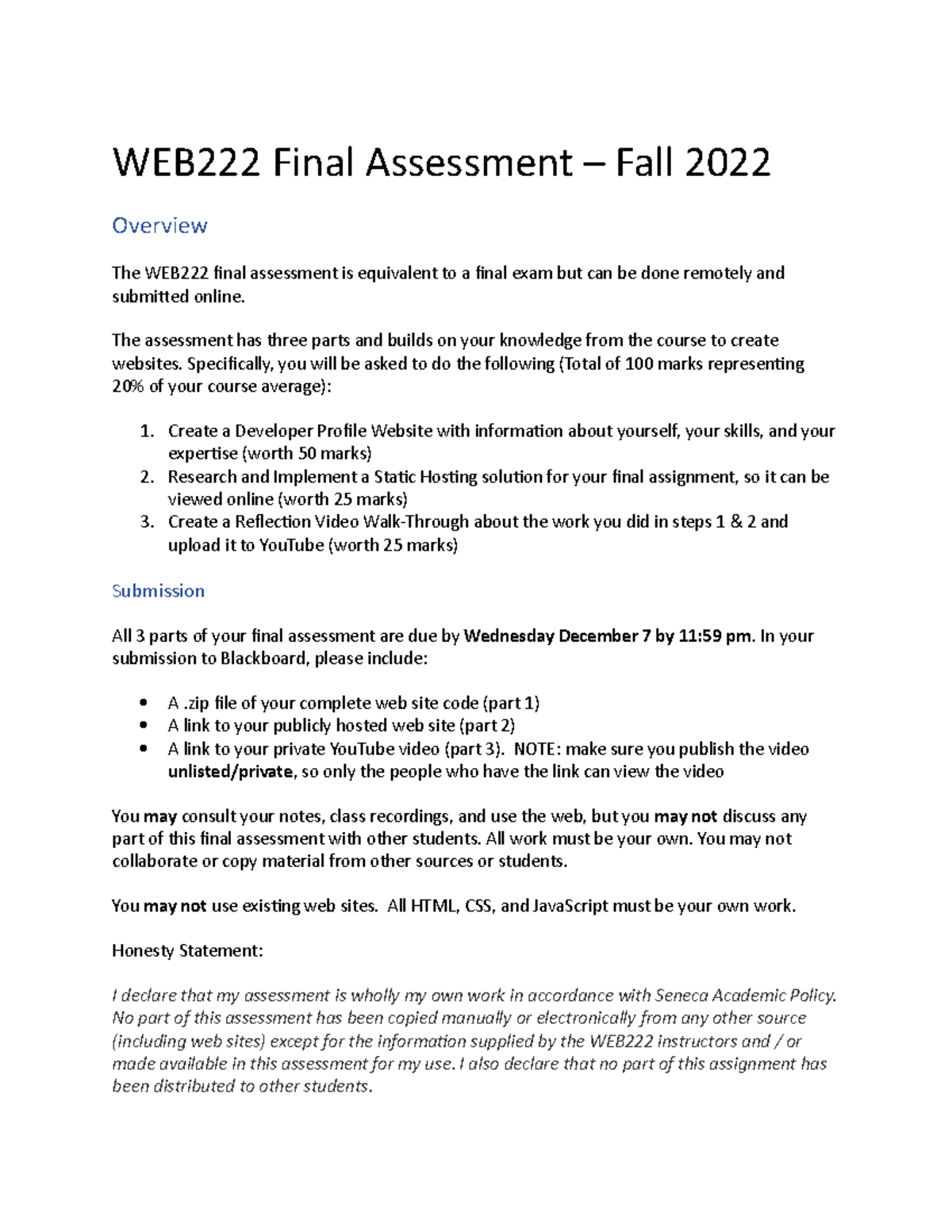 WEB222 Final Assessment Fall 2022 - WEB222 Final Assessment – Fall 2022 ...