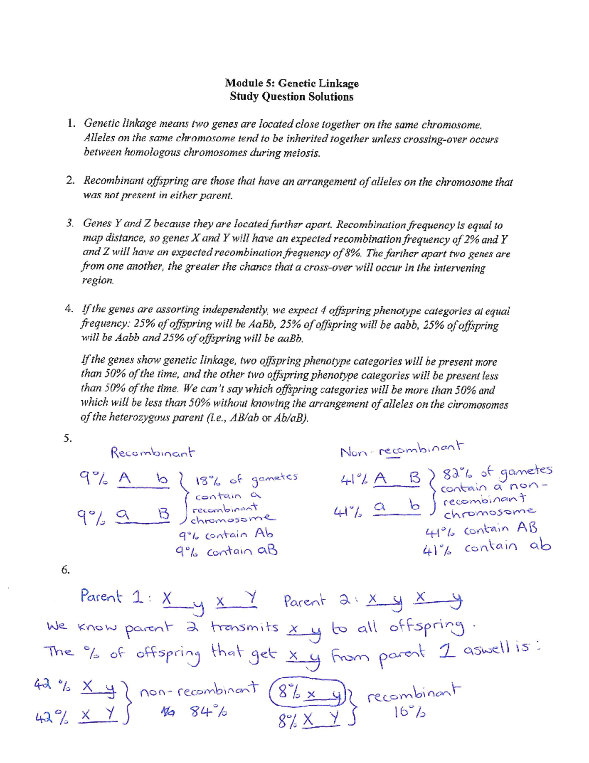 Module 5- Genetic Linkage- Study Question Solutions - GNS 4133 - Studocu
