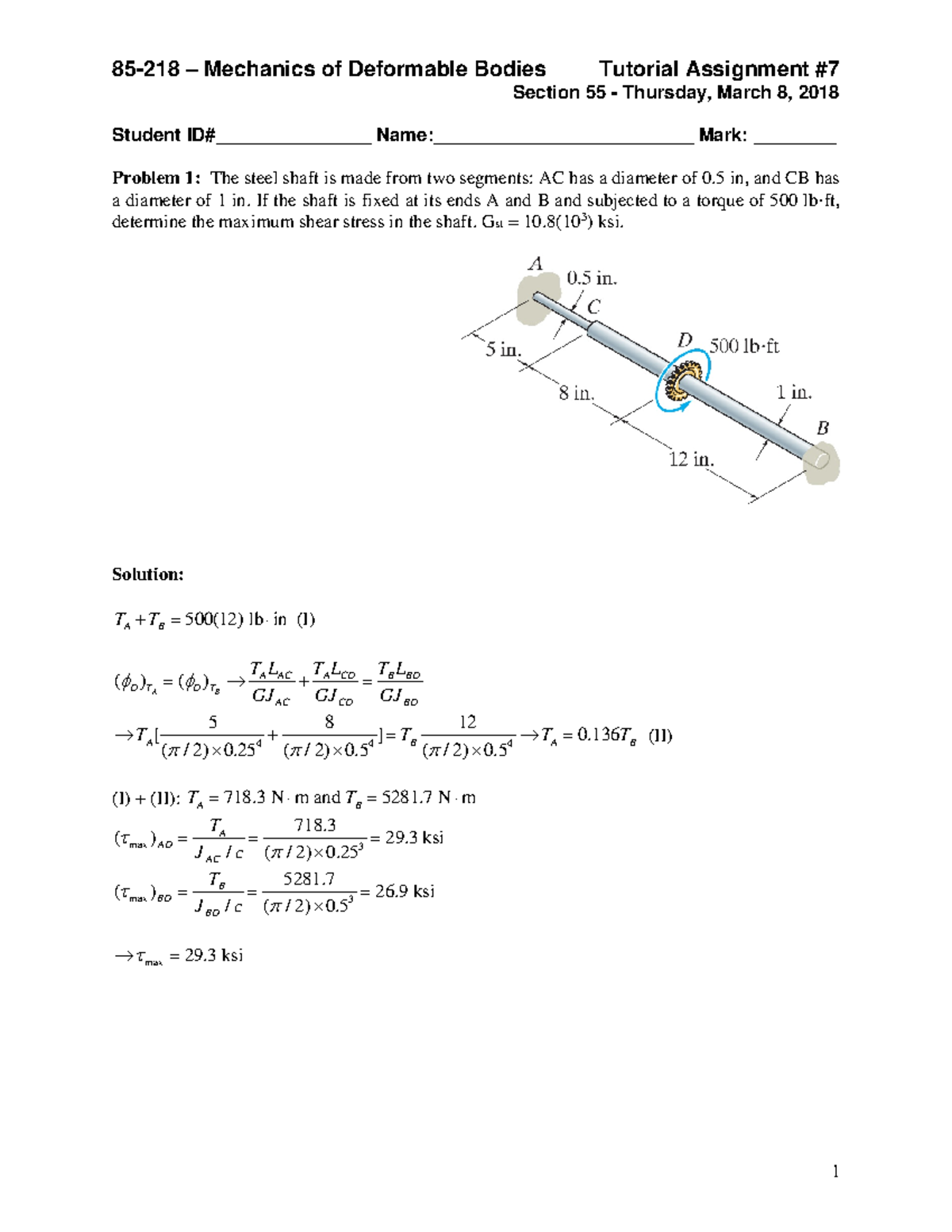 85 218 TA7 55 Solutions - 85-218 – Mechanics of Deformable Bodies ...