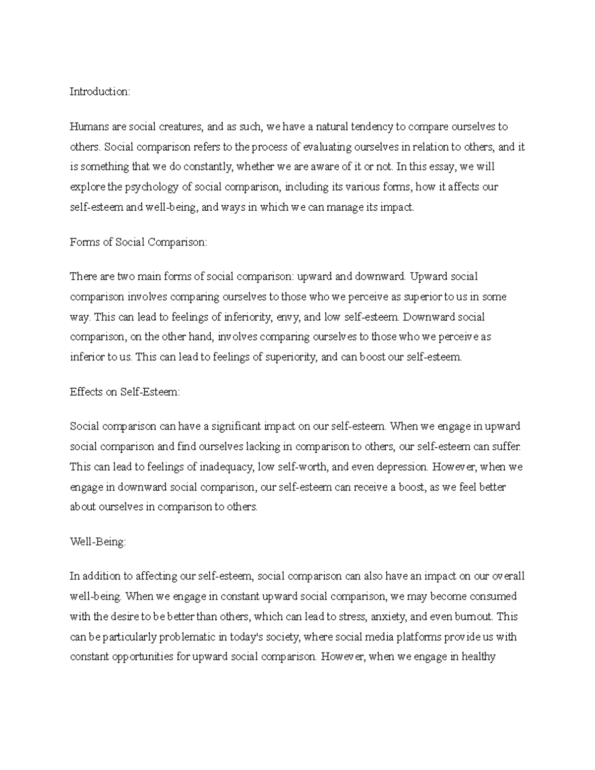 Title The Psychology of Social Comparison - Introduction: Humans are ...