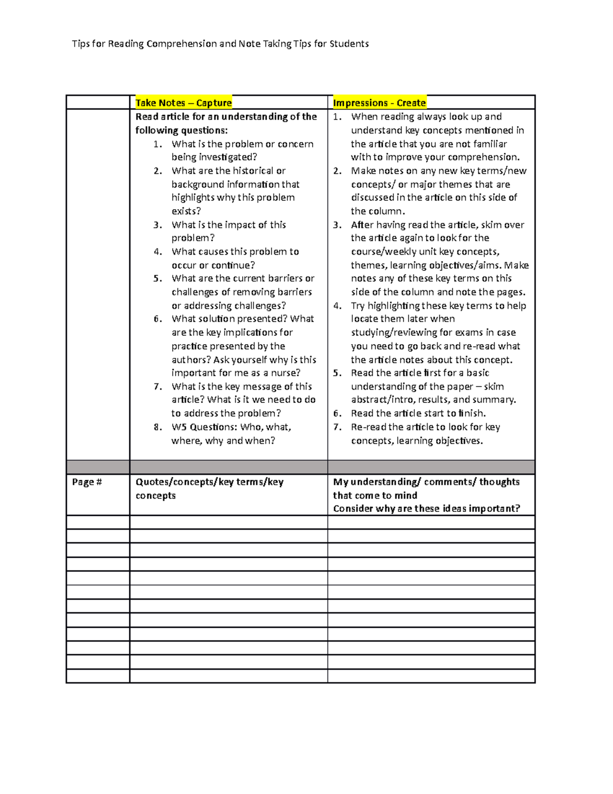 Tips for Reading Comprehension and Note Taking Tips for Students - Make ...