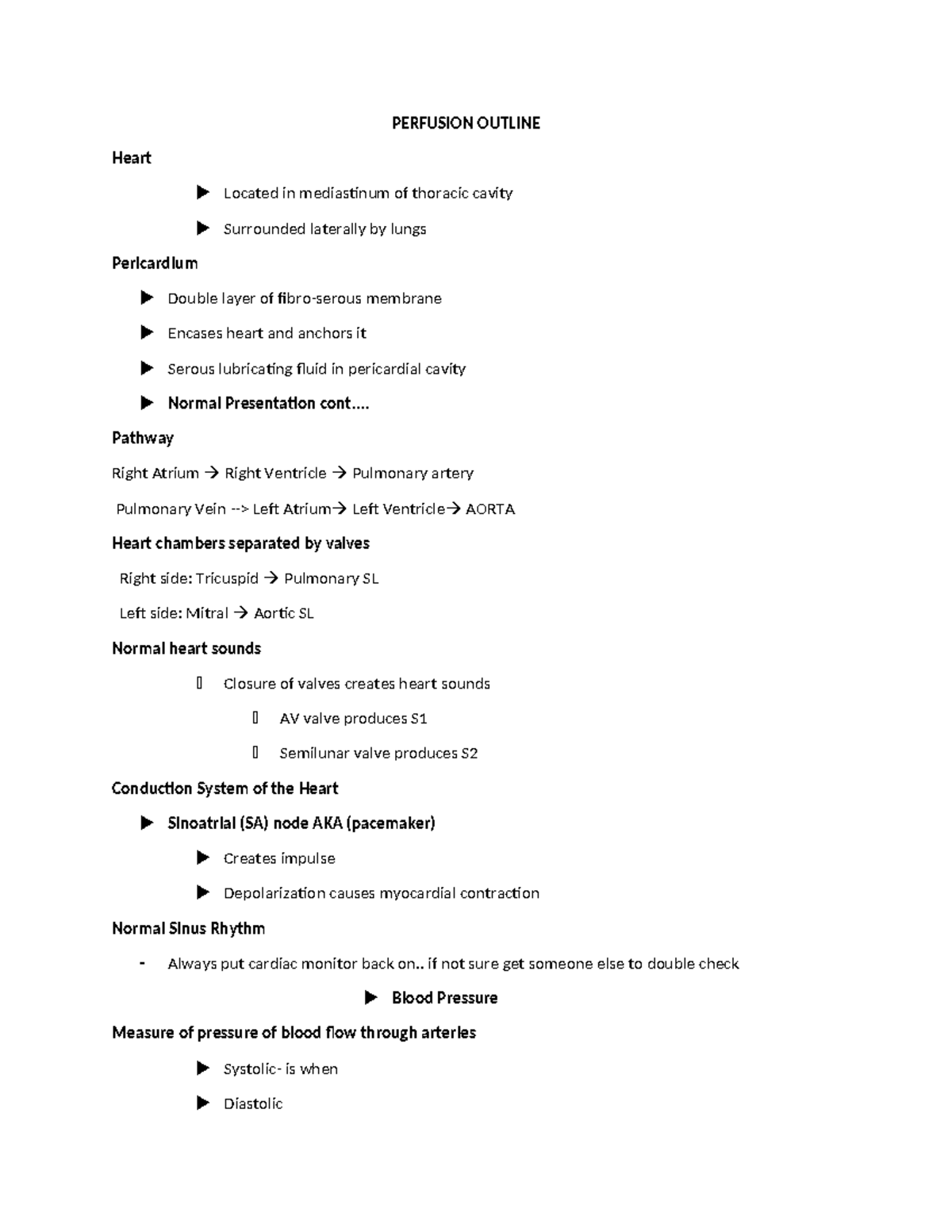 Perfusion Outline F23 - PERFUSION OUTLINE Heart Located in mediastinum ...