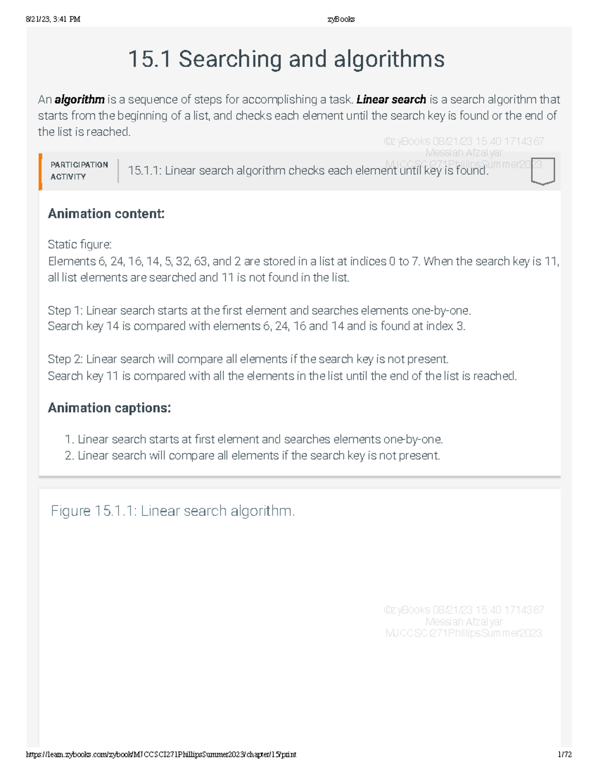 Zy Books - Lecture Note - 15 Searching and algorithms An algorithm is a sequence of steps for ...