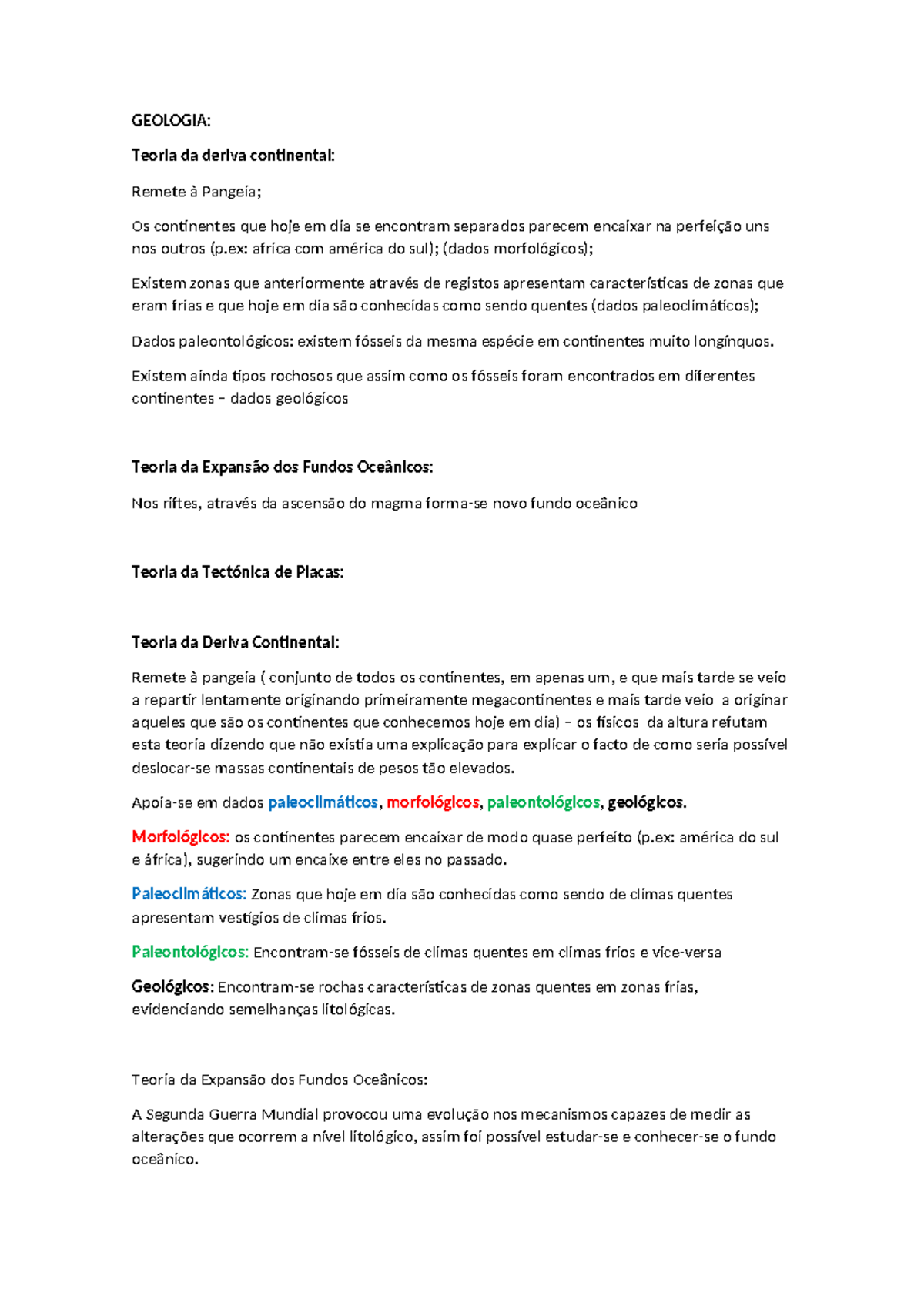 Geologia - Apontamentos essenciais - GEOLOGIA: Teoria da deriva ...