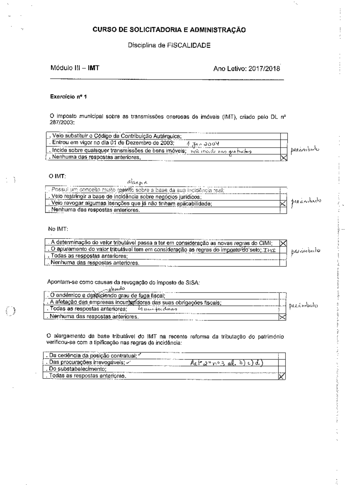 IMT - Exercícios sobre IMT - "Mam" CURSO DE SOLICiTADORIA E ...
