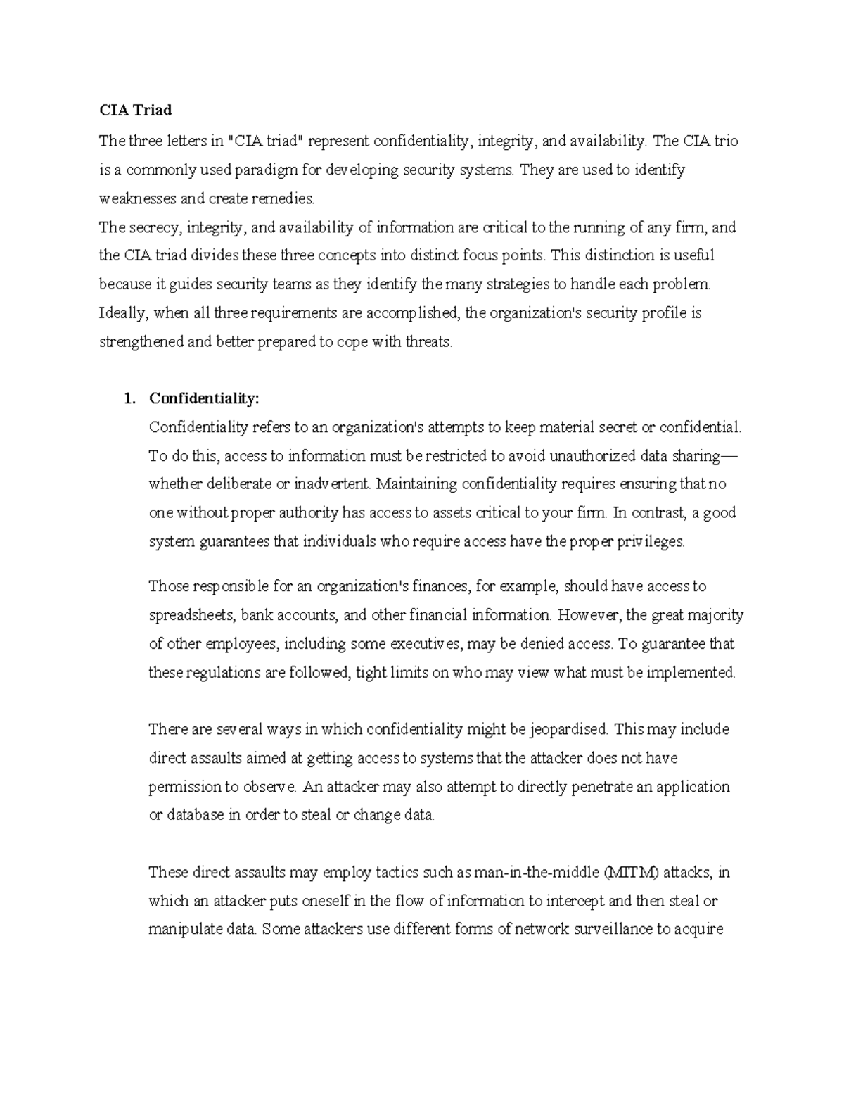 CIA Triad - CIA Triad The three letters in "CIA triad" represent ...