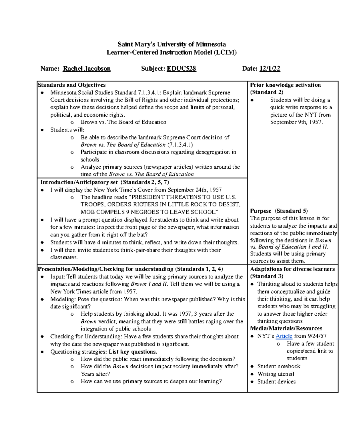 LRPU LCIM - Professor Kristen Cooper - Saint Mary’s University of ...